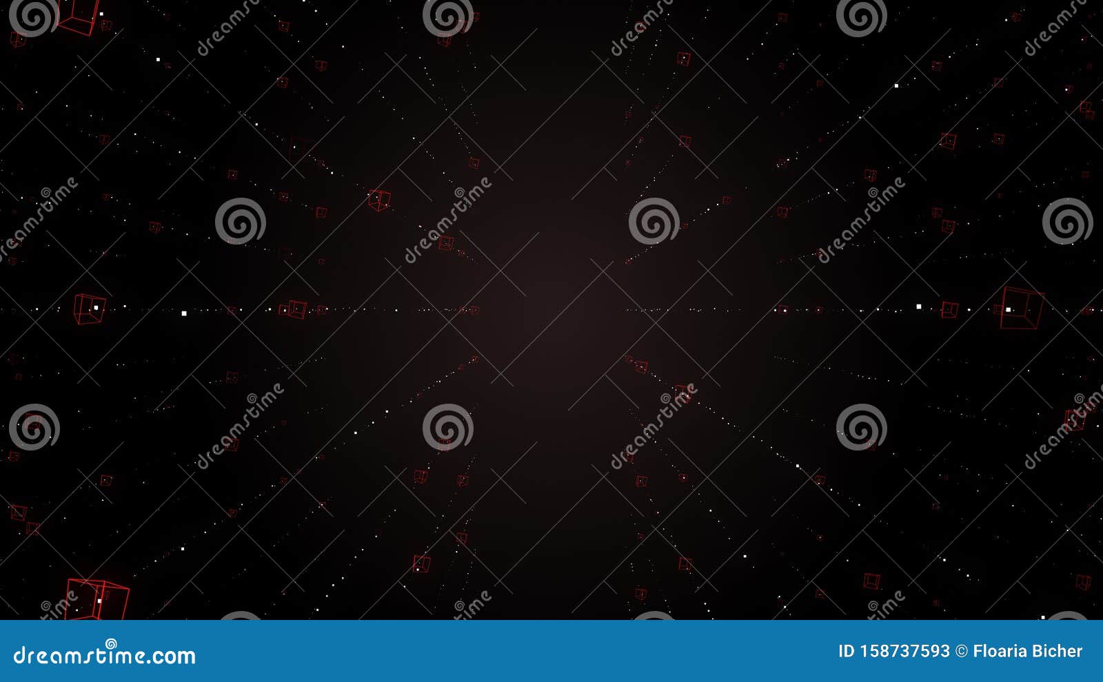 Bursting Rays of Red Radioactive Particles in the Dark Space. Stock ...