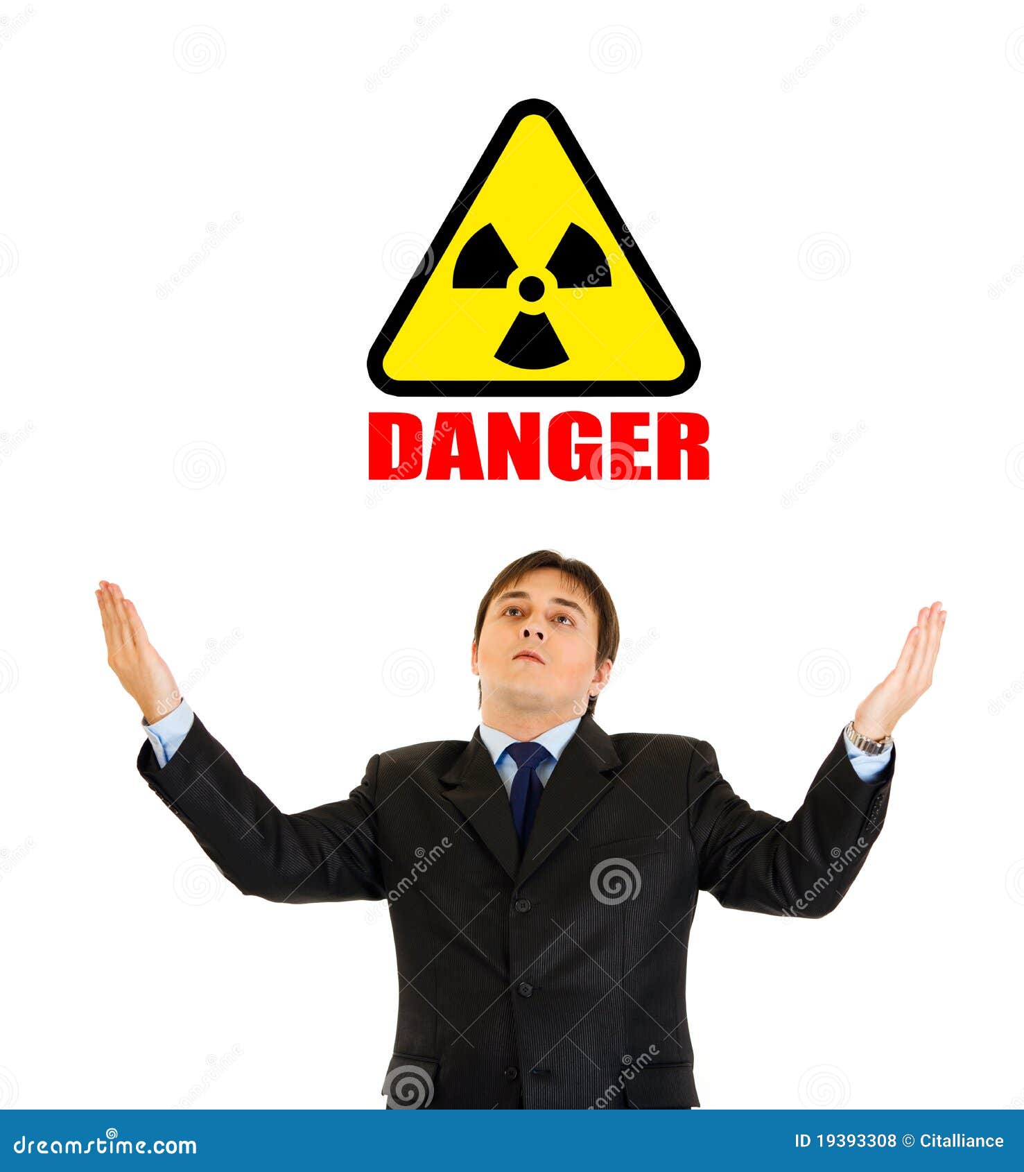 Radiation Hazard! Sad Businessman Looking Up Stock Photo - Image of ...