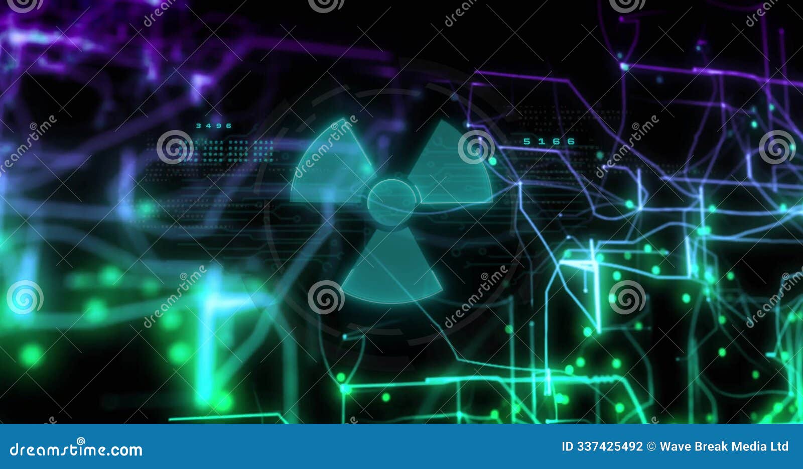 Radiation Hazard Symbol Image Over Digital Network and Data Processing ...