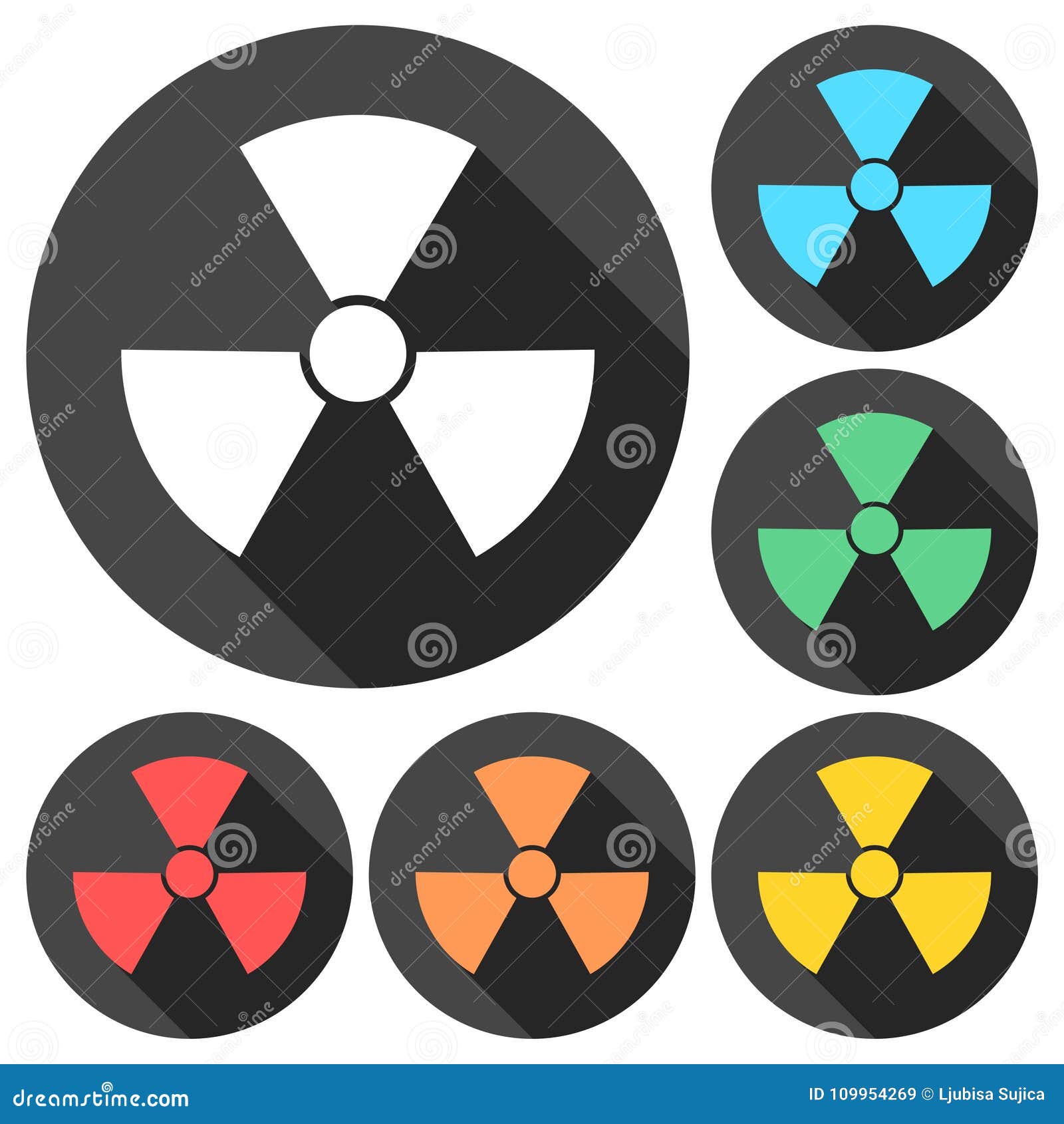 Radiation Symbol Set with Long Shadow Stock Vector - Illustration of ...