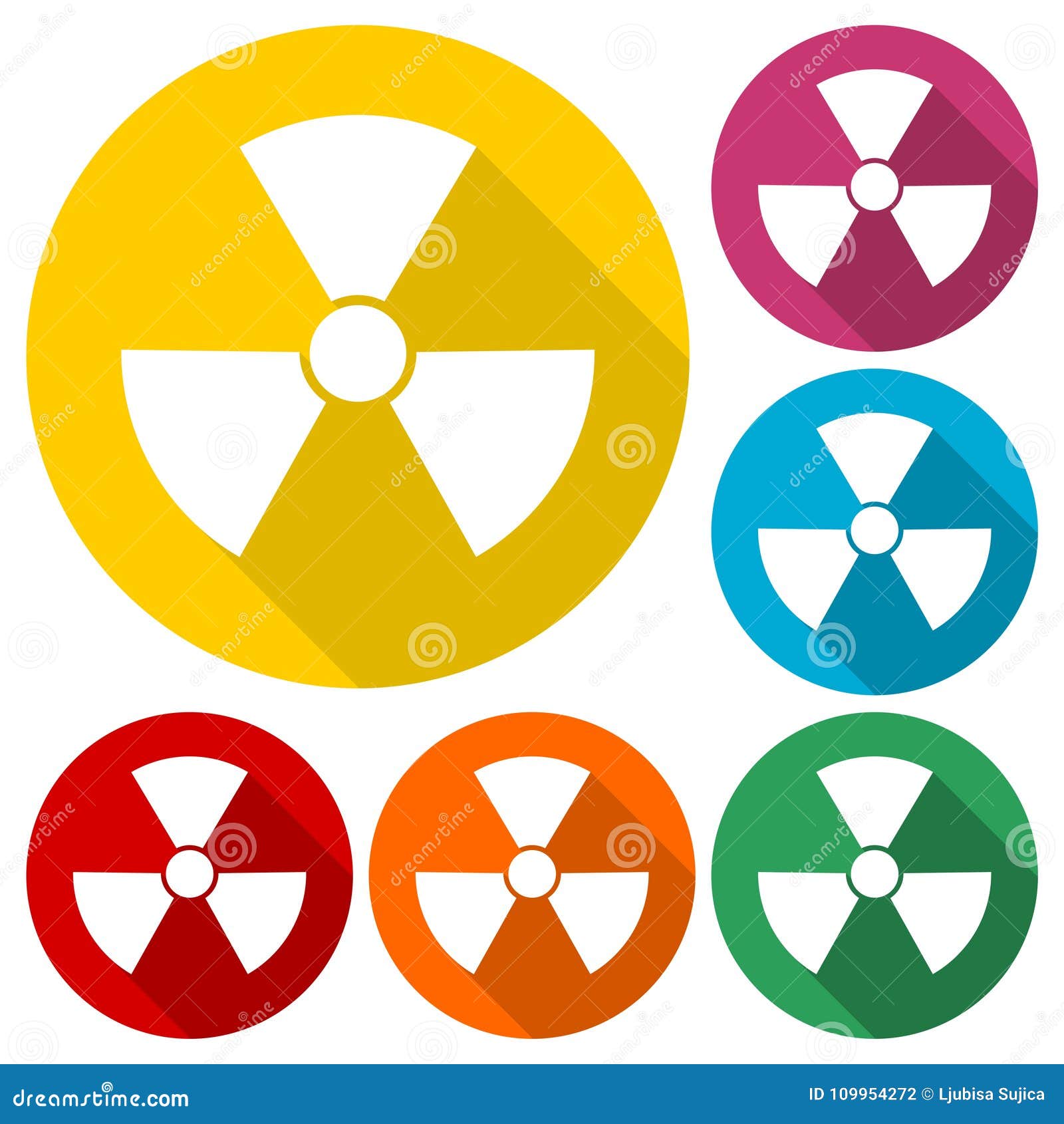 Radiation Symbol Set with Long Shadow Stock Vector - Illustration of ...