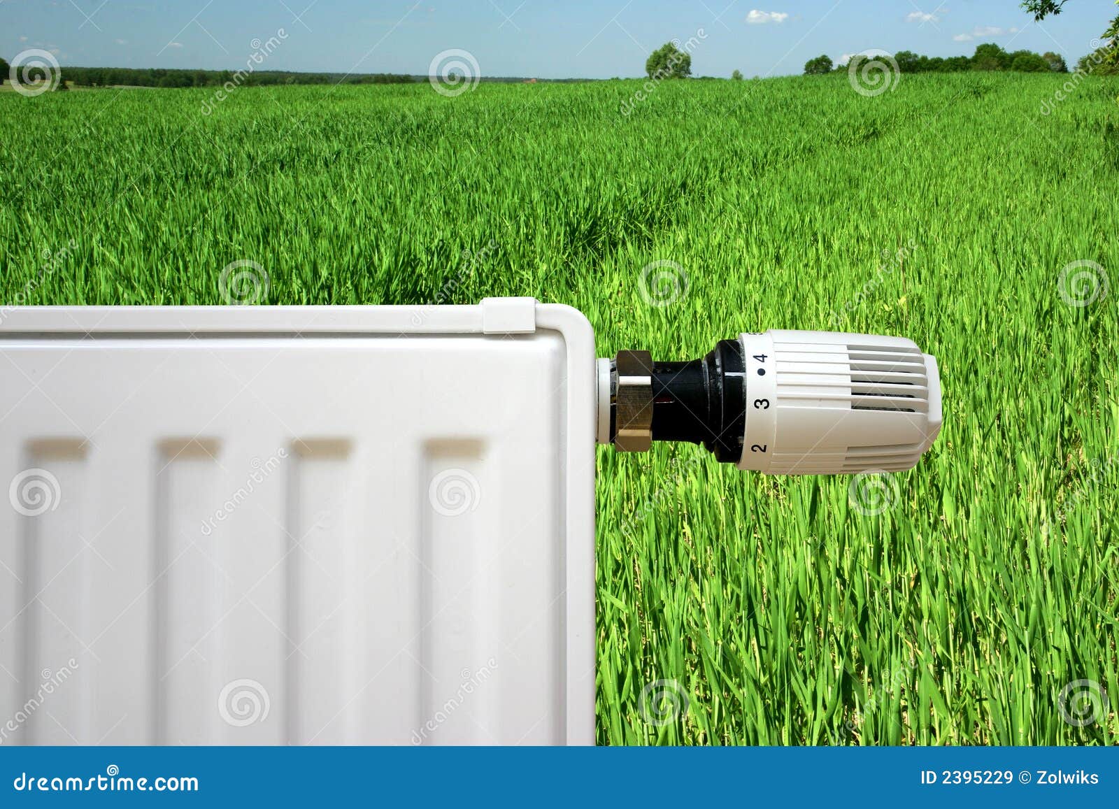 Radiator on a green field stock image. Image of thermostat - 2395229