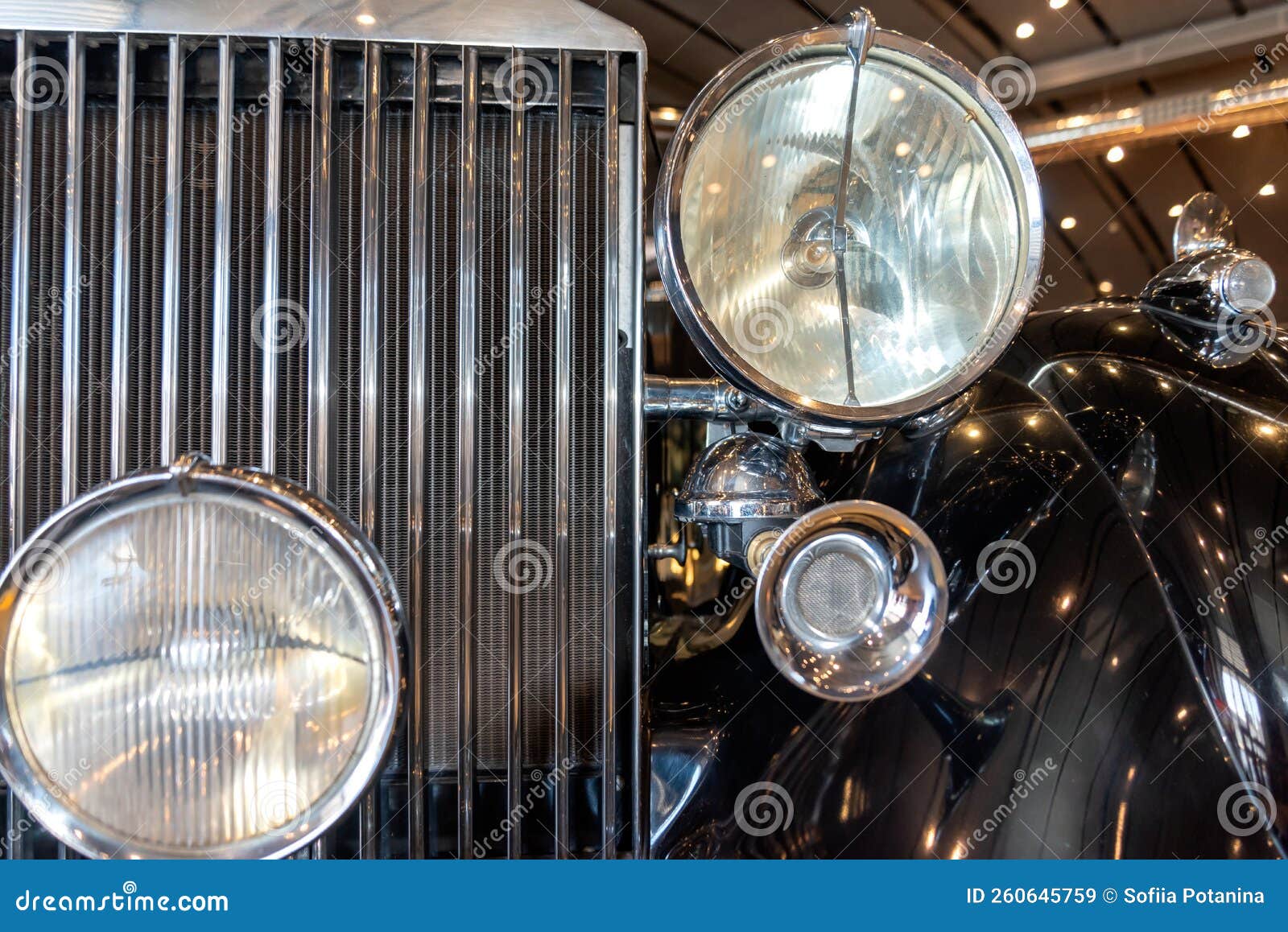 Radiator Grille and Headlight of Retro Car Stock Image - Image of motor ...