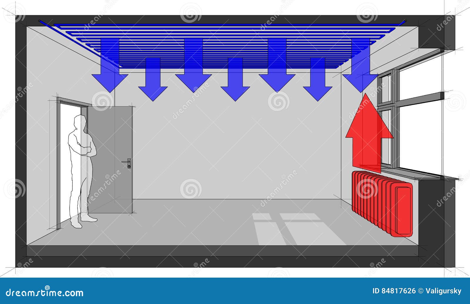 Radiator Heated Room With Wall Air Conditiong Diagram Cartoon Vector ...