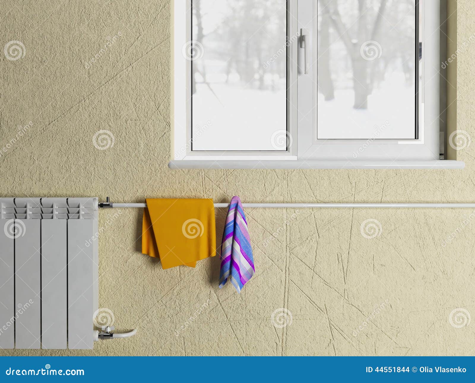Radiator near the window stock illustration. Illustration of ...