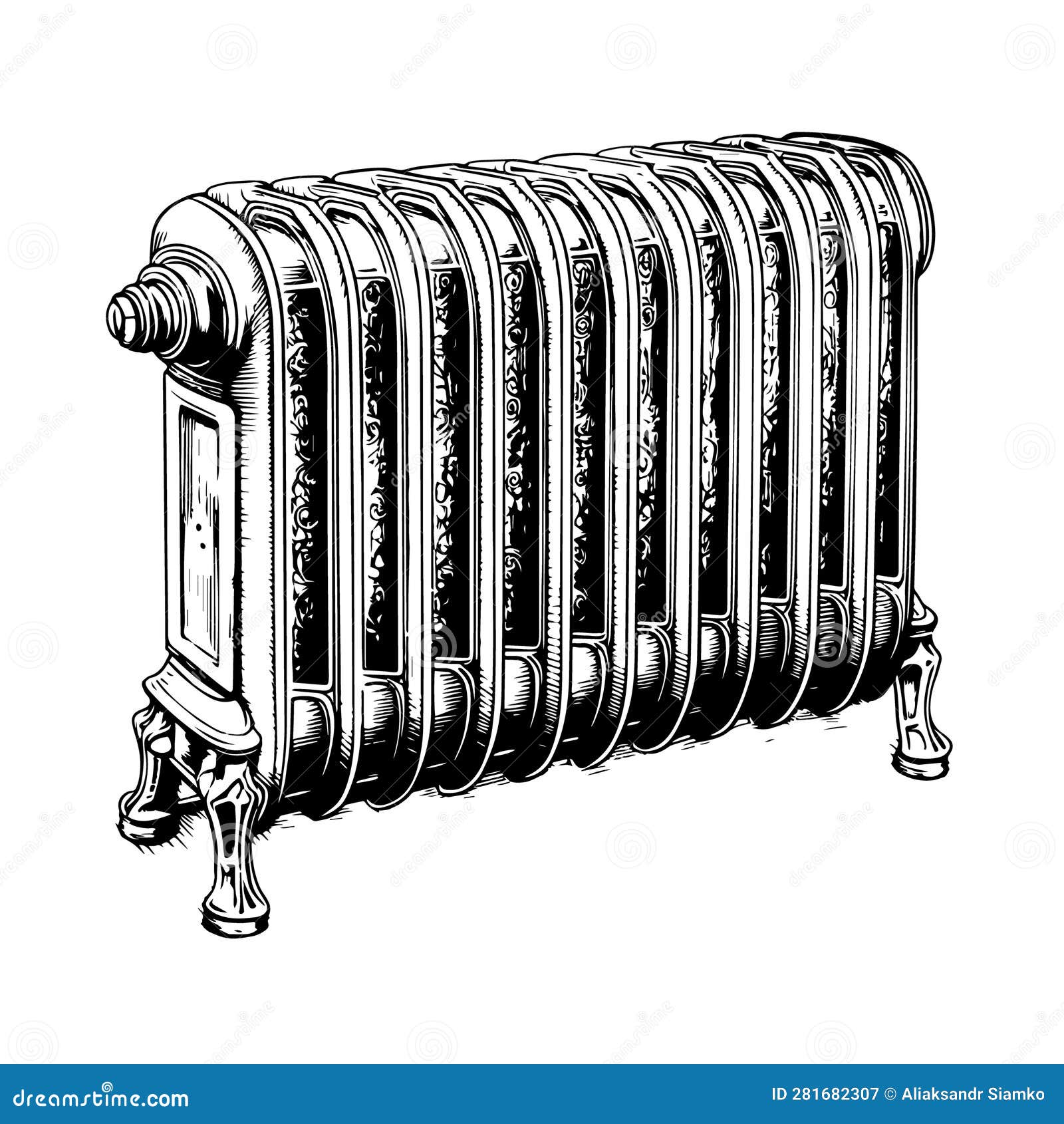 Radiator Vector Drawing. Isolated Hand Drawn, Engraved Style ...