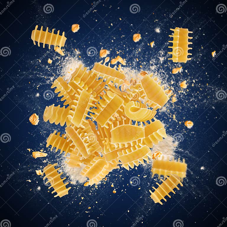 Radiatori pasta exploding stock image. Image of grain - 350718127