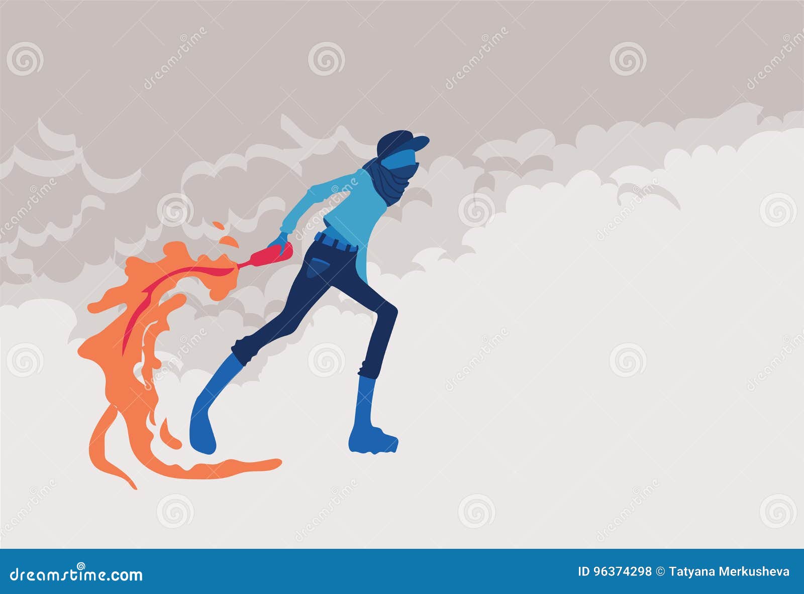 Radical Young Man With Molotov Cocktails Fire And Smoke Riots Vector Illustration Poster