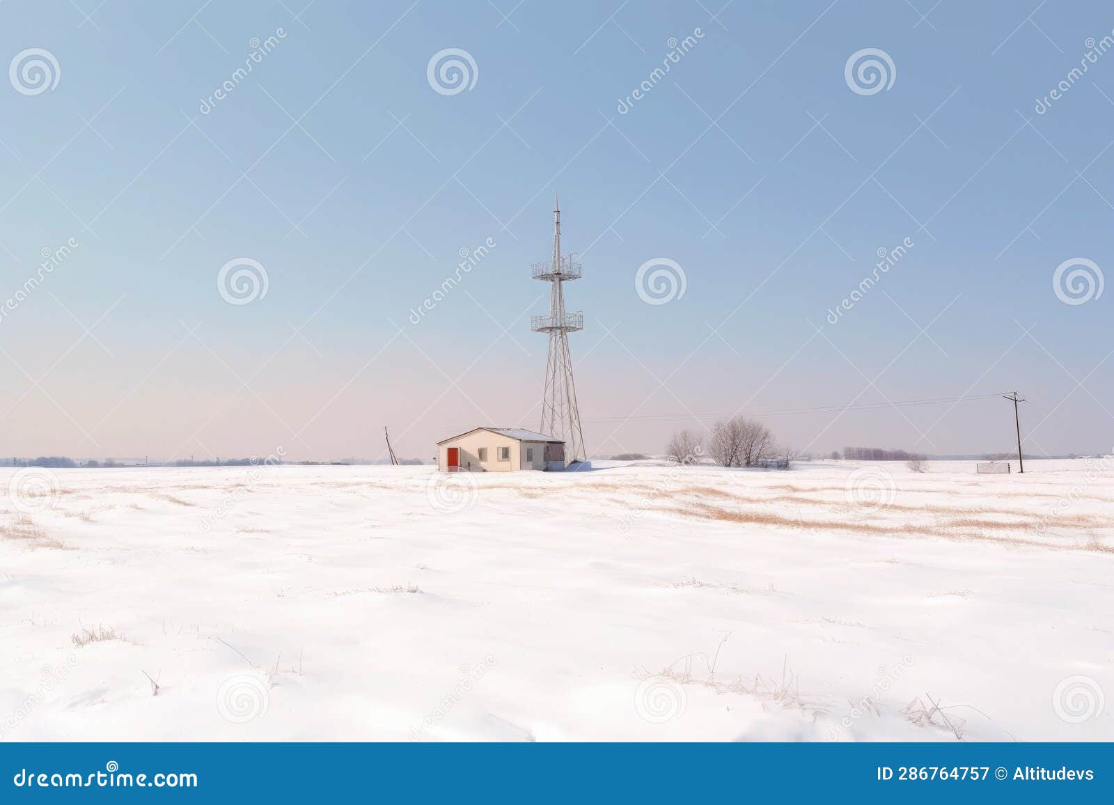 Radio Antenna in a Snow-covered Landscape with Clear Sky Stock ...