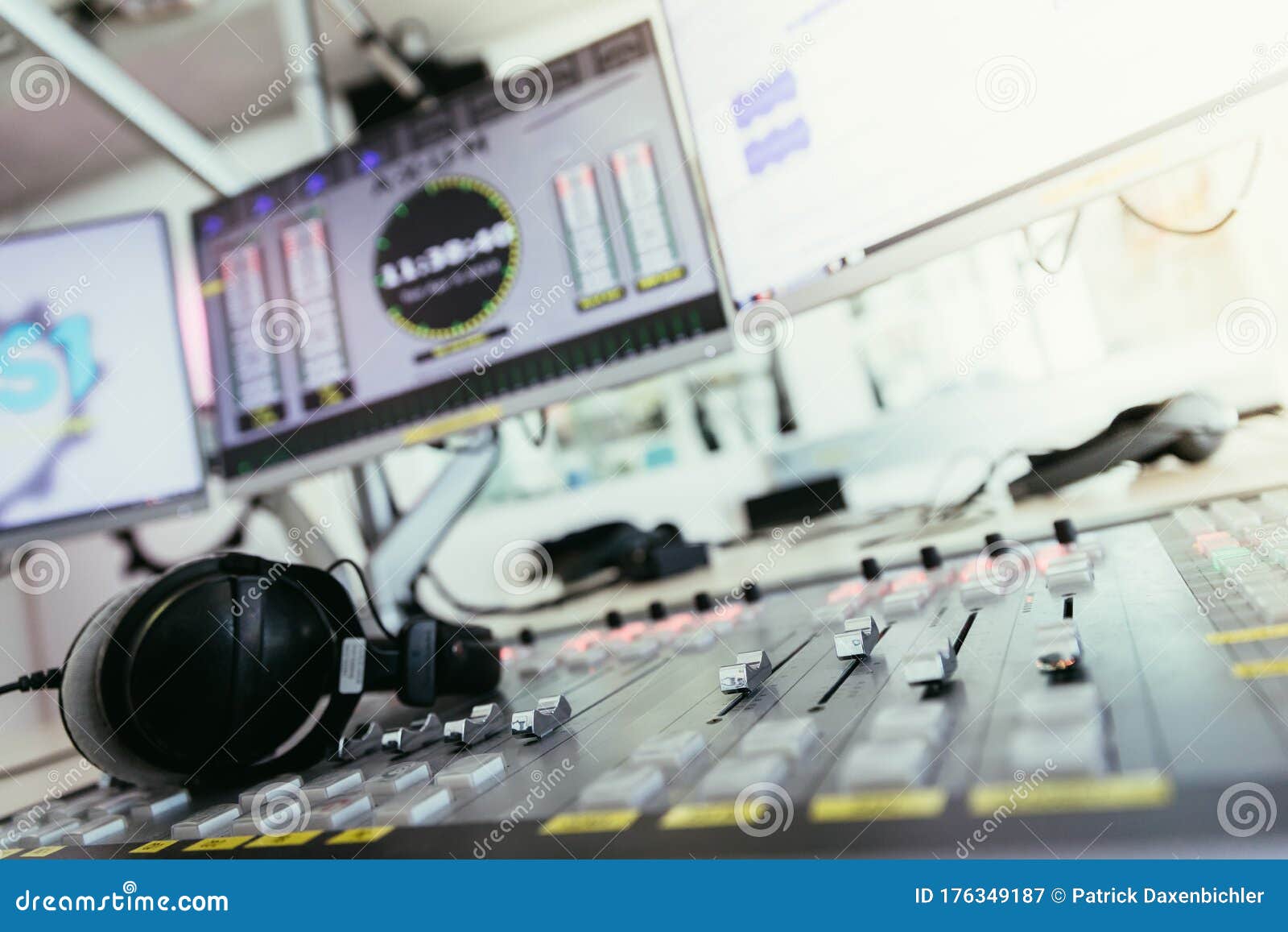 Radio Broadcasting Studio: Soundboard and Computers Stock Image - Image ...