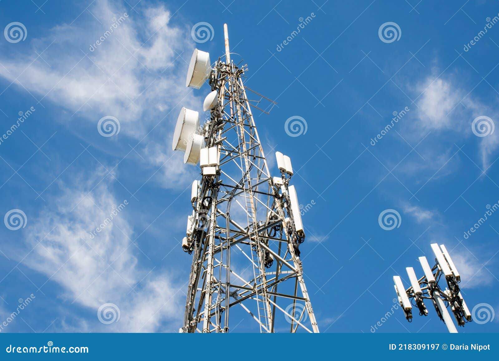Radio, Communication and Cell Towers on Blue Sky Background Stock Image ...