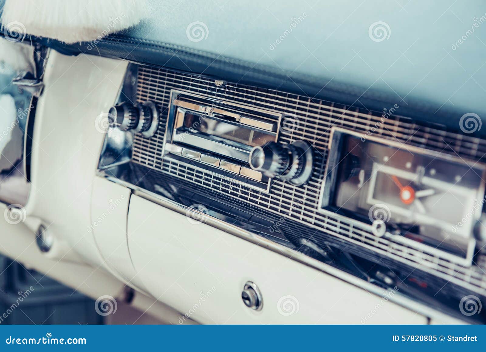 Radio in Dashboard in Interior of Old Vintage Automobile. Stock Image ...