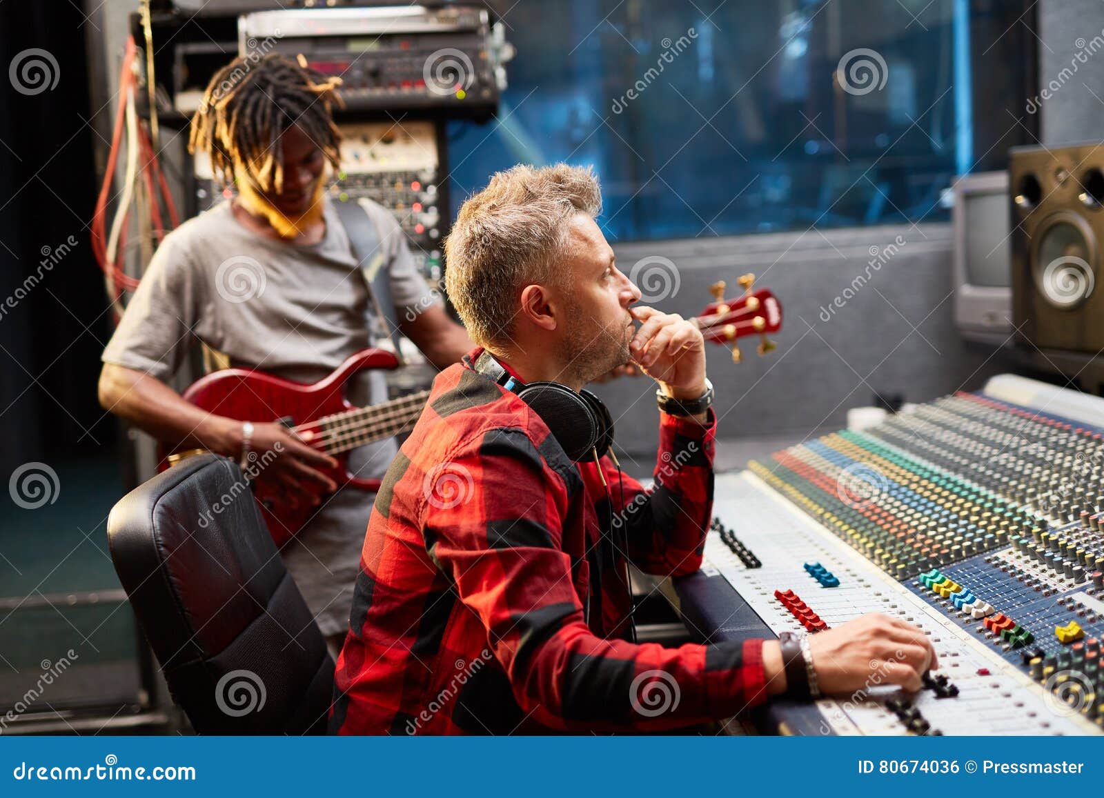 Radio deejay in studio stock photo. Image of equipment - 80674036