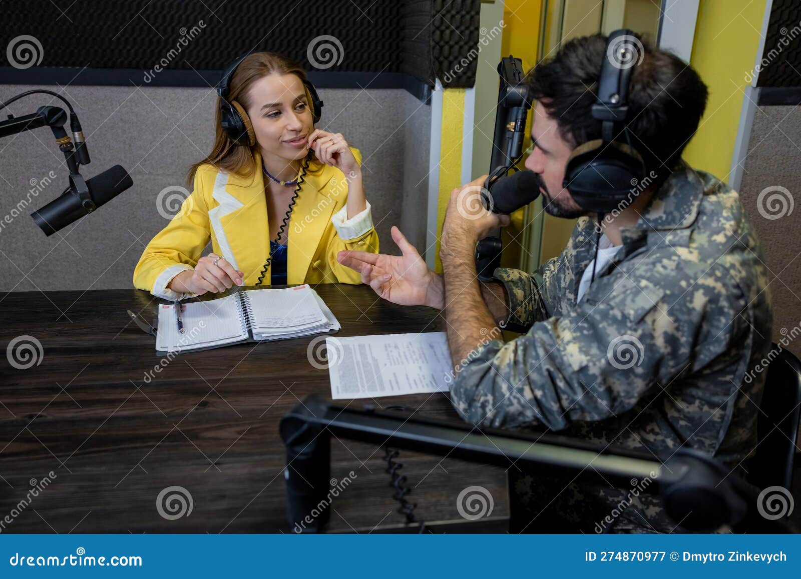 Radio Dj Talking To a Young Singer at the Radio Station Stock Image ...