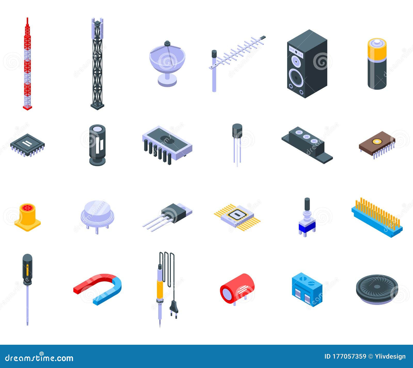 Radio Engineer Icons Set, Isometric Style Stock Vector - Illustration ...