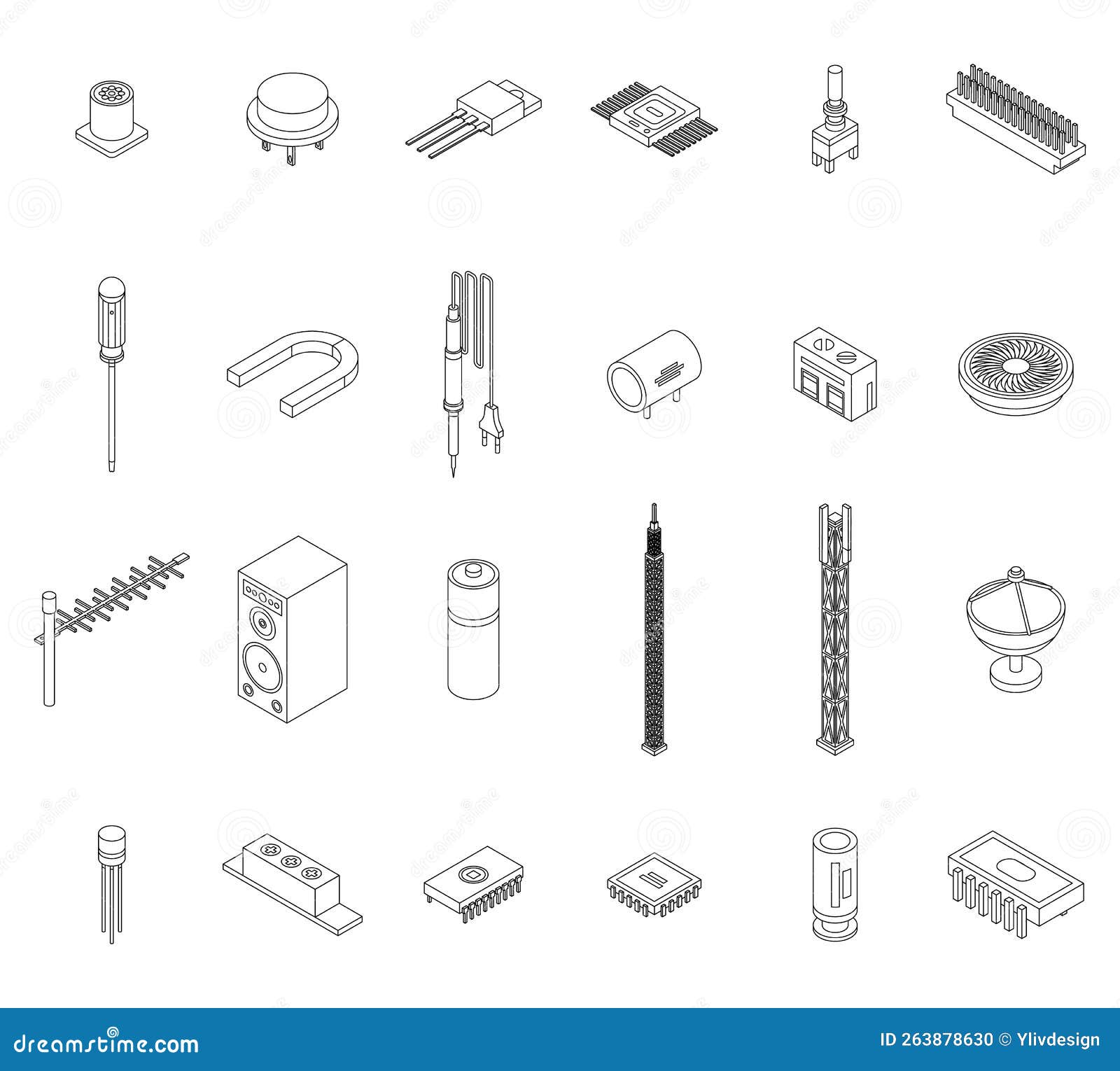 Radio Engineer Icons Set Outline Vector Stock Vector - Illustration of ...