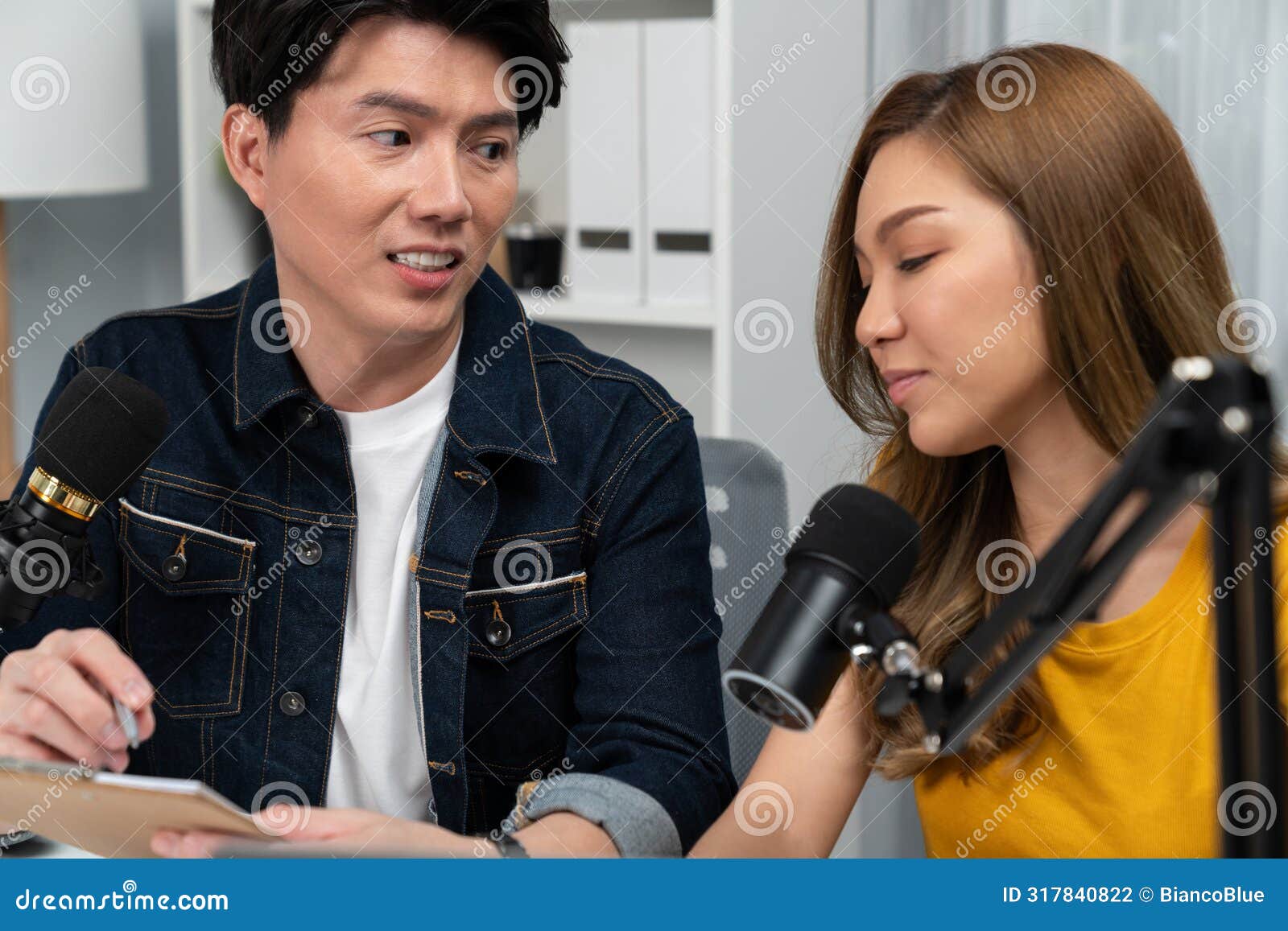 Radio Host with Channel Social Media Live Streaming on Script Note ...