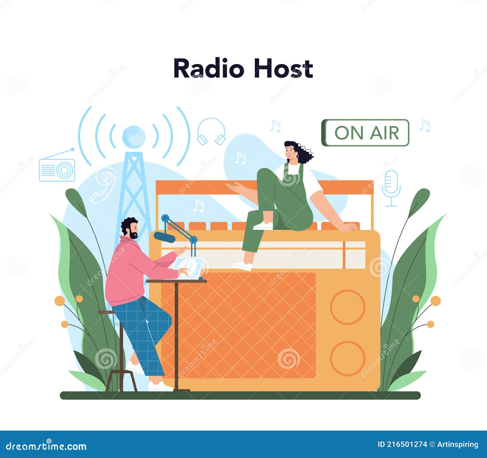 Radio Host Concept. Idea of News Broadcast in the Studio Stock Vector ...