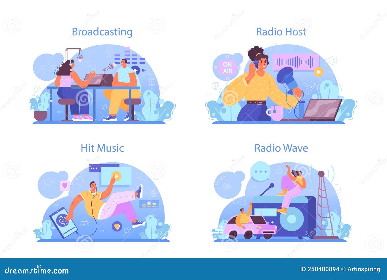 Radio Host Concept Set. Idea of Music Broadcasting in the Studio Stock ...