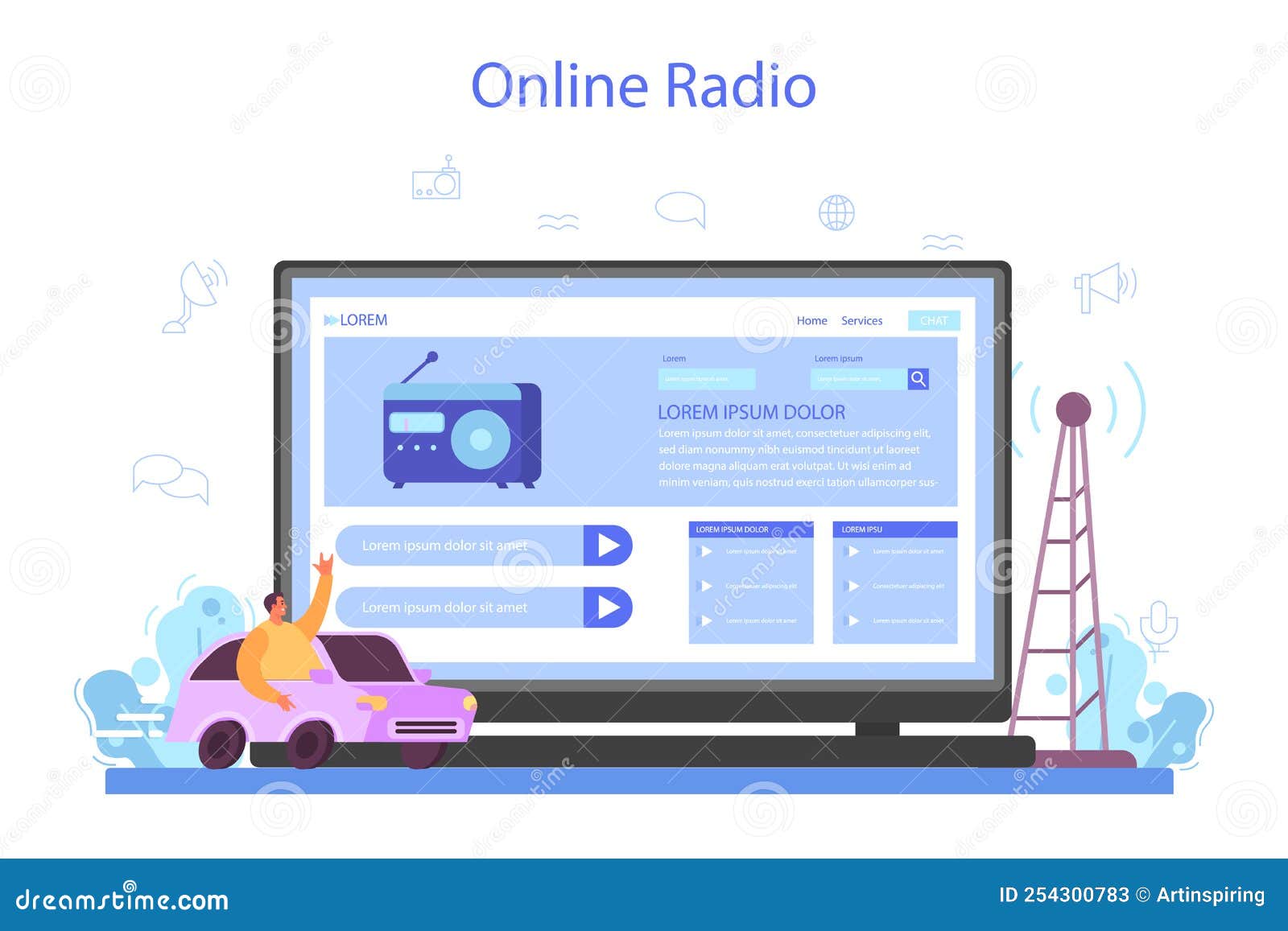 Radio Host Online Service or Platform. Idea of Music Broadcasting Stock ...