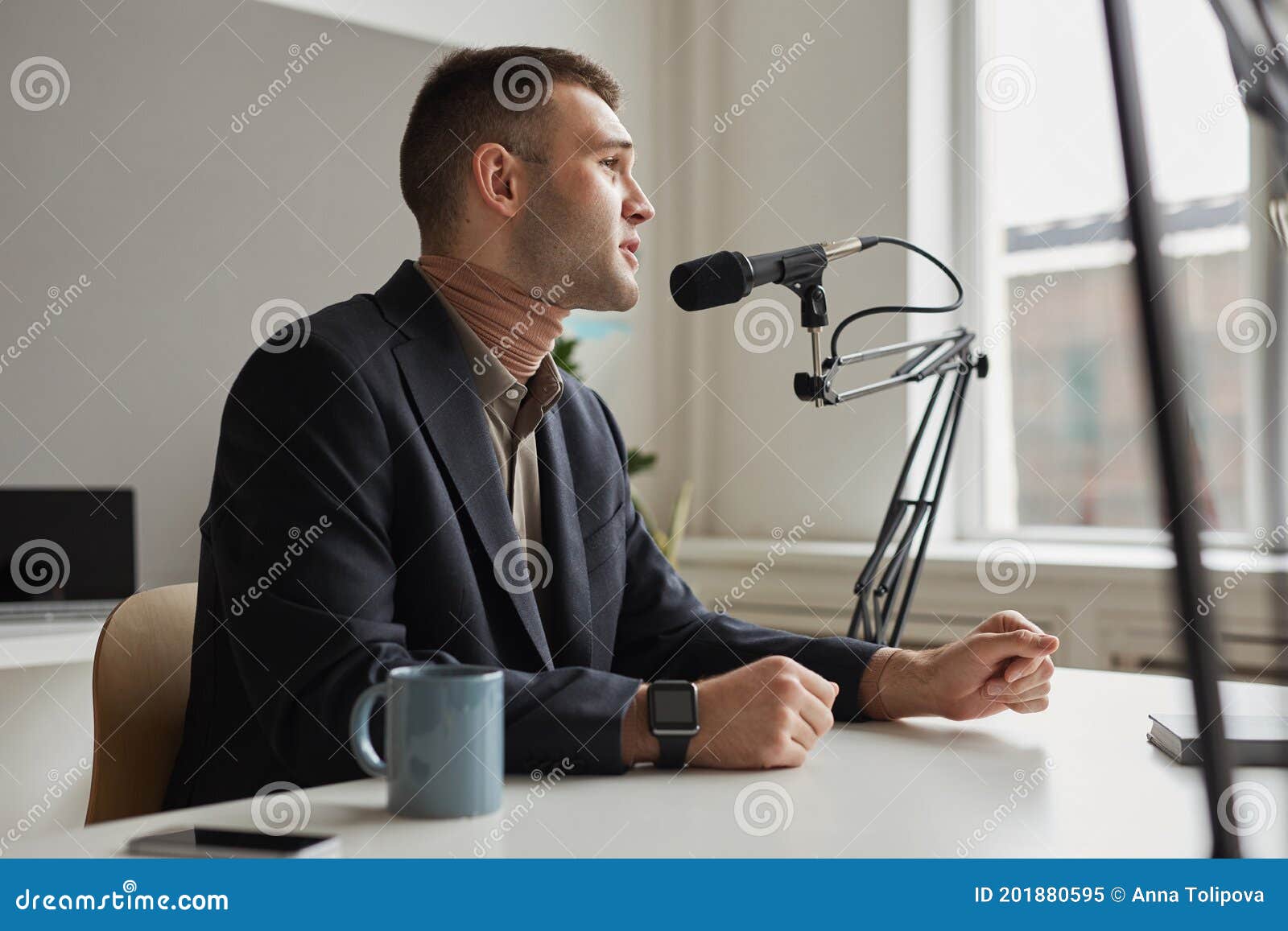 Radio host at work stock image. Image of speaki, portrait - 201880595