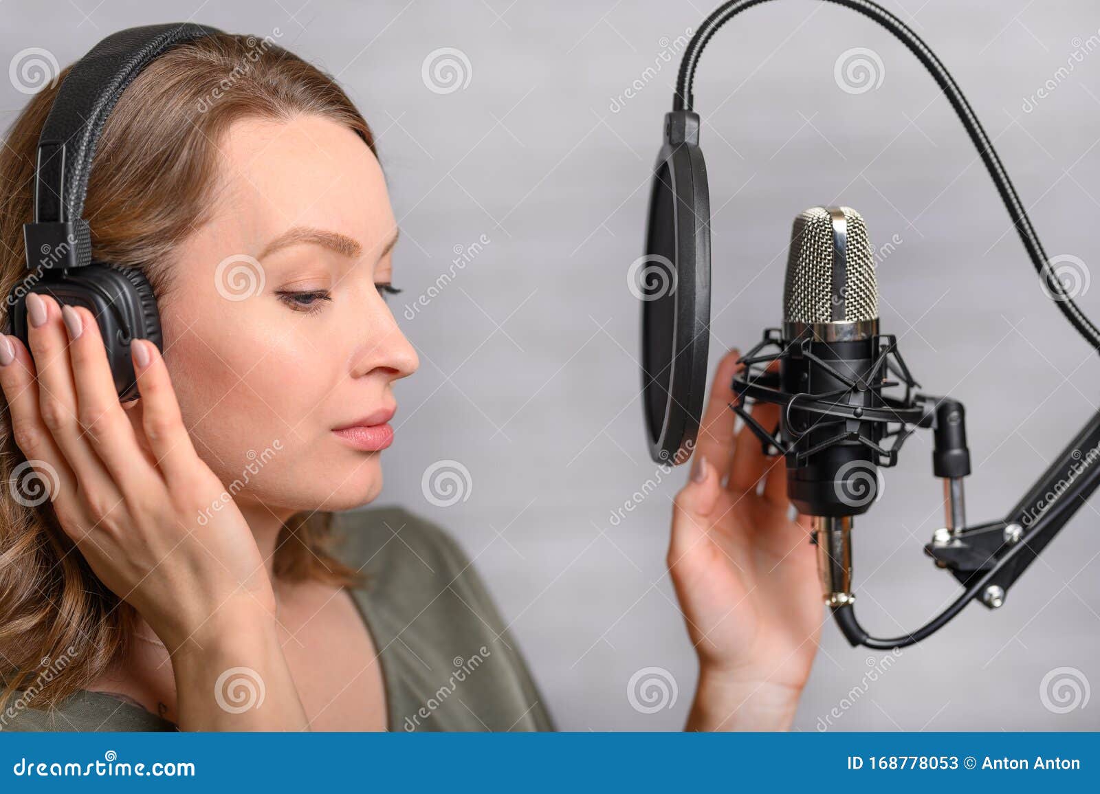 Radio Host on the Radio, Working in the Studio. Reading News Stock ...