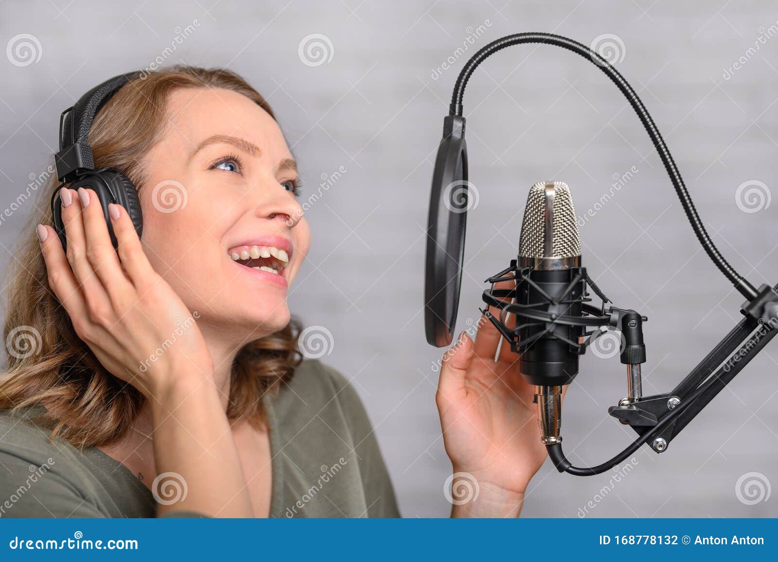 Radio Host on the Radio, Working in the Studio. Reading News Stock ...