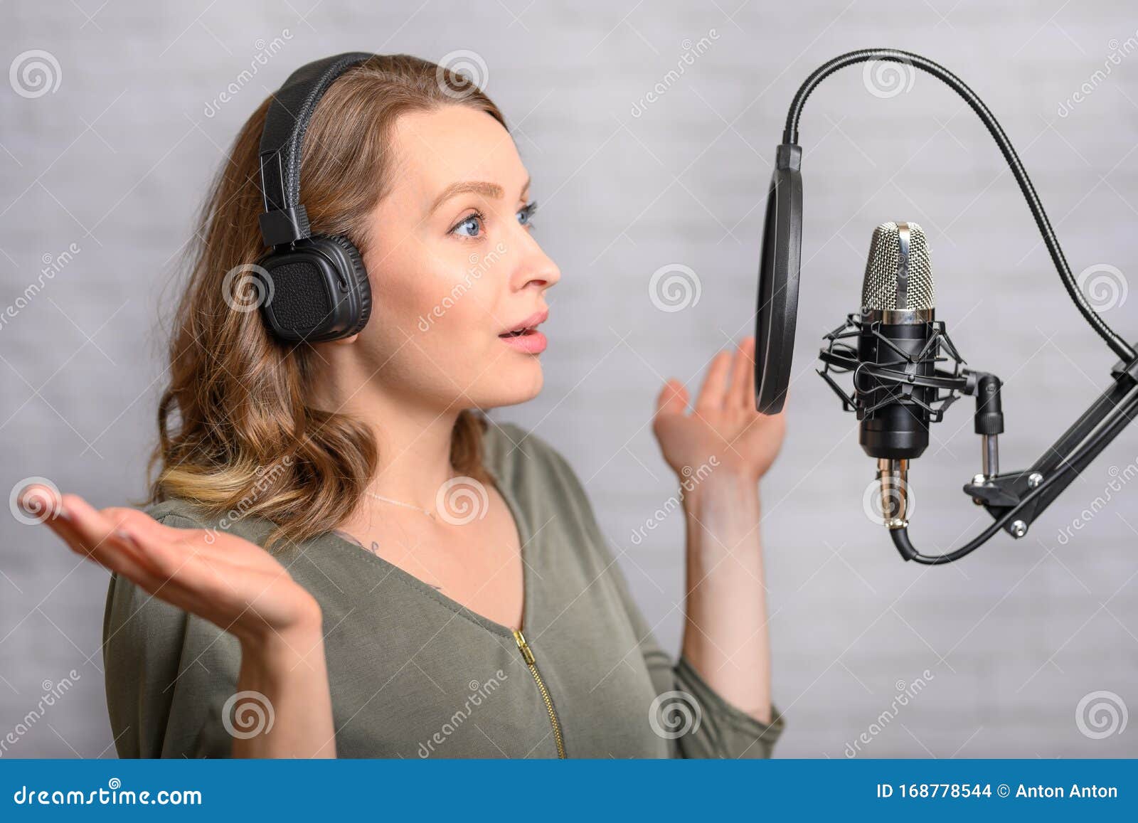 Radio Host on the Radio, Working in the Studio. Reading News Stock ...