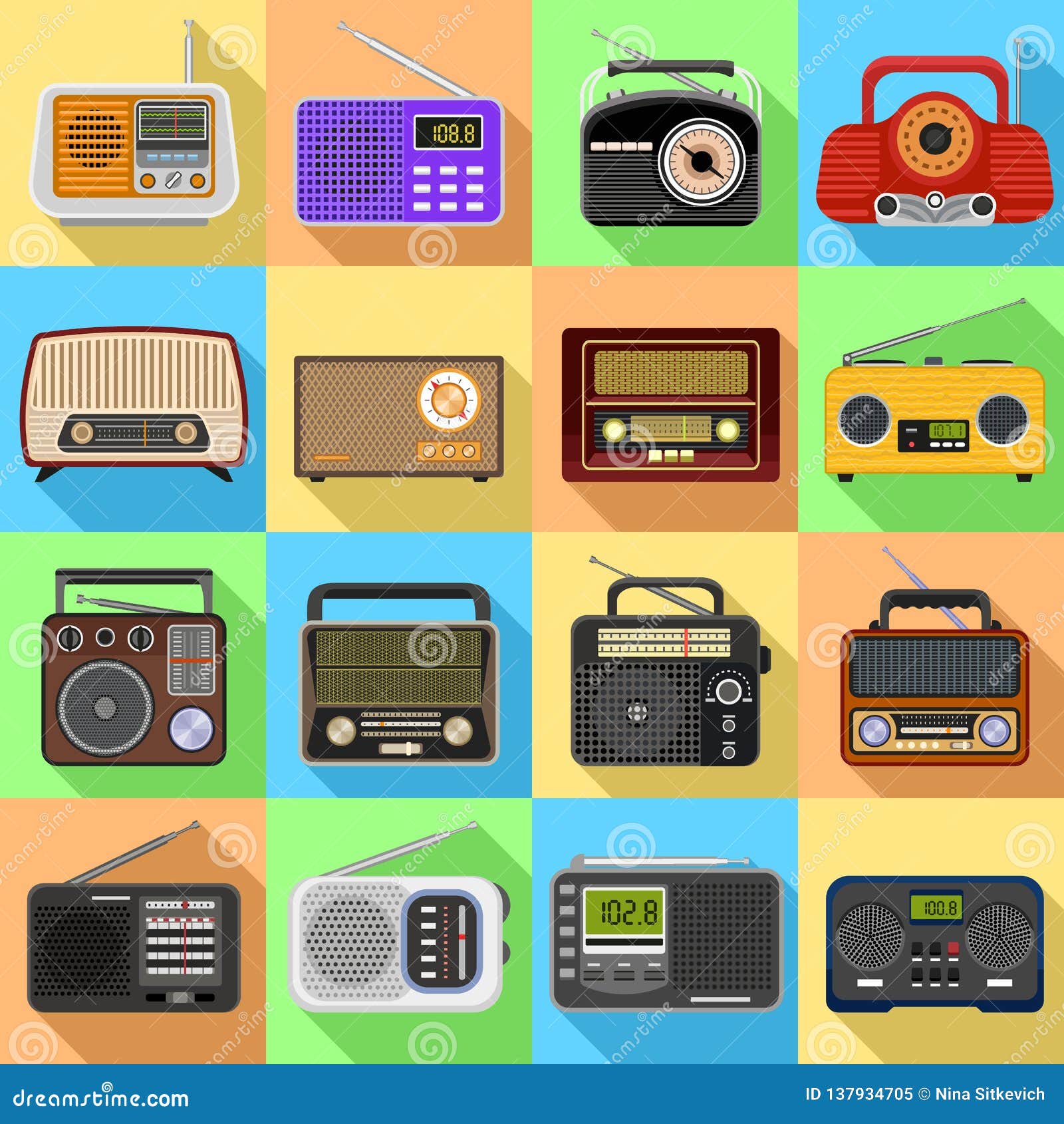 Radio Icons Set, Flat Style Stock Vector - Illustration of buttons ...