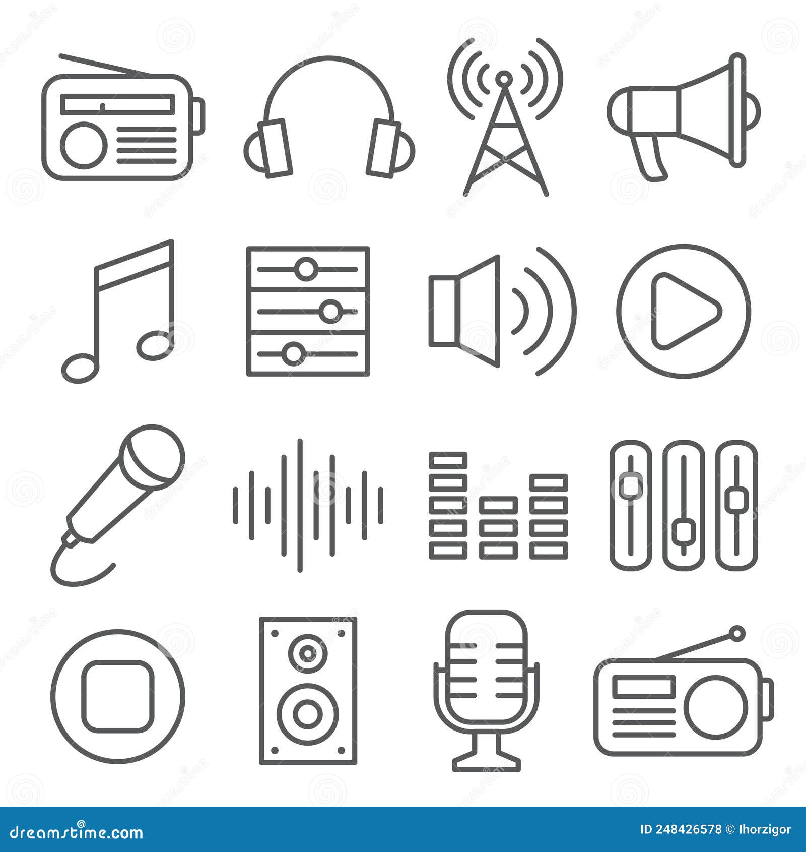 Radio Line Art Vector Illustration, Old Radio Outline Line Icon ...