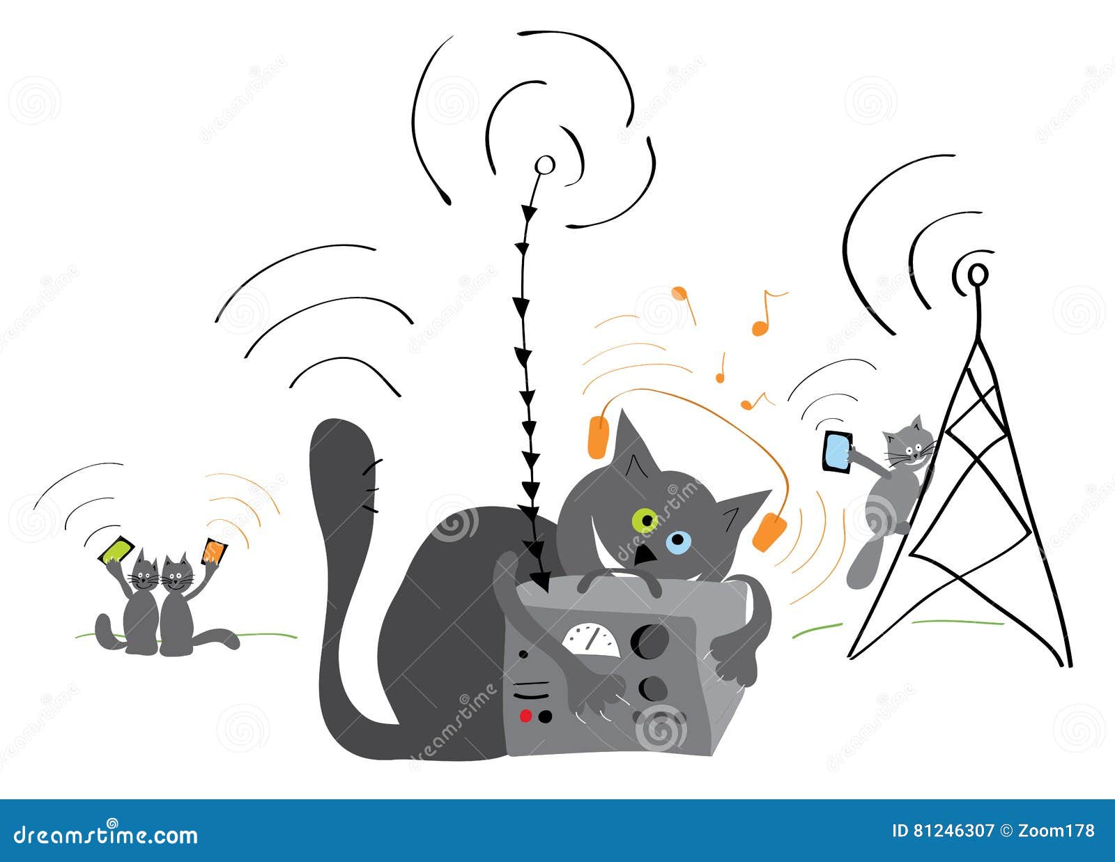 Radio Operator Cat Dreams of a New Generation of Technology Stock ...