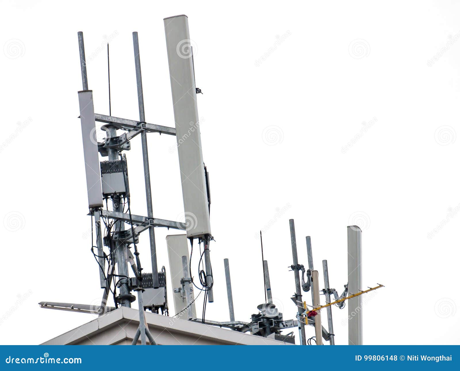 Radio Reception Antenna Installed on a High Roof. Abstract Background ...