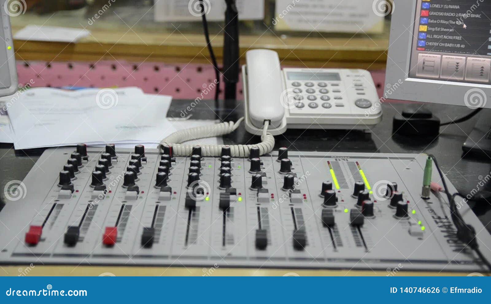 Radio Station. Professional Multitrack Mixing Console, Computer and ...