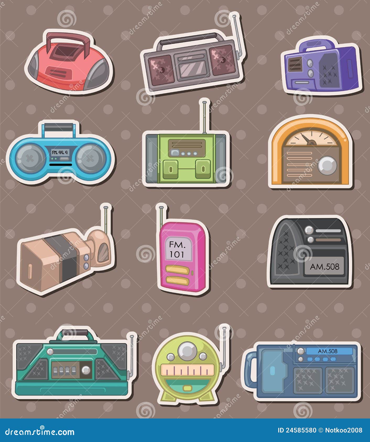 Radio stickers stock vector. Illustration of doodle, rock - 24585580