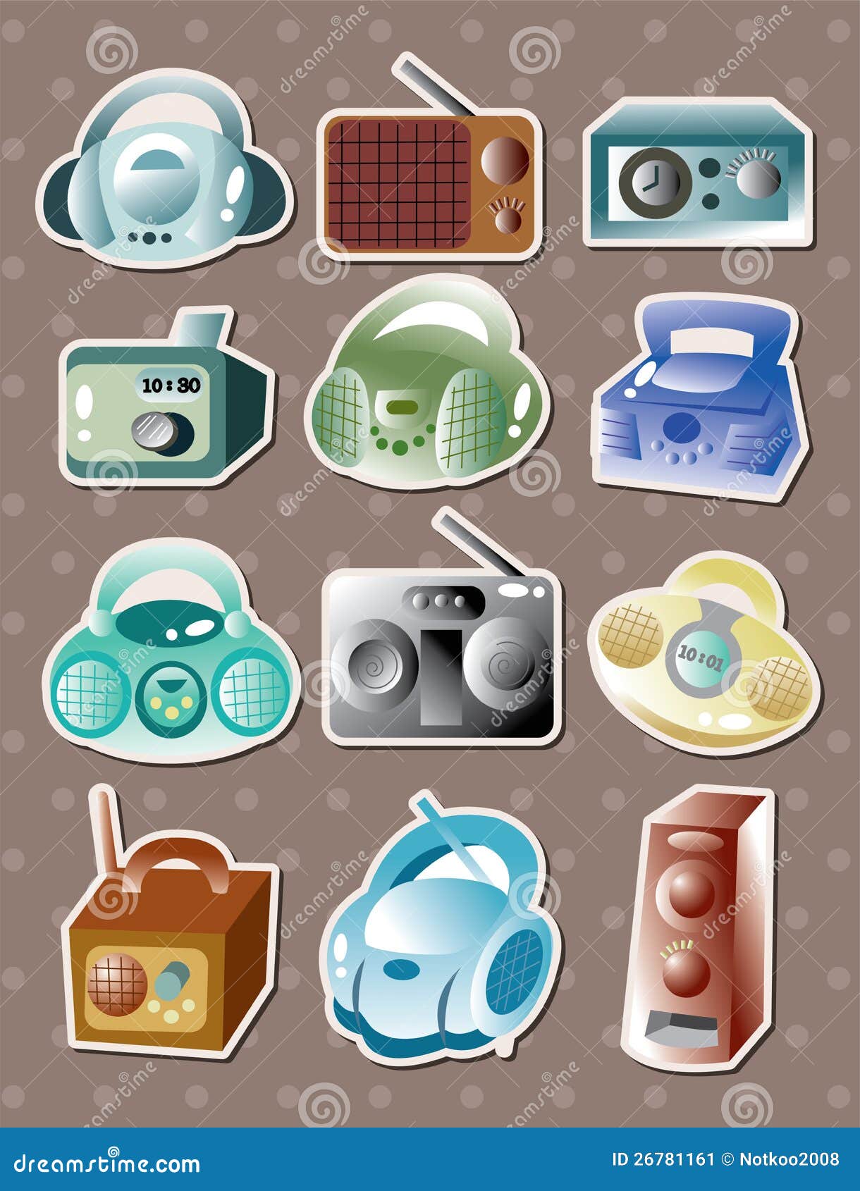 Radio stickers stock vector. Illustration of color, audio - 26781161