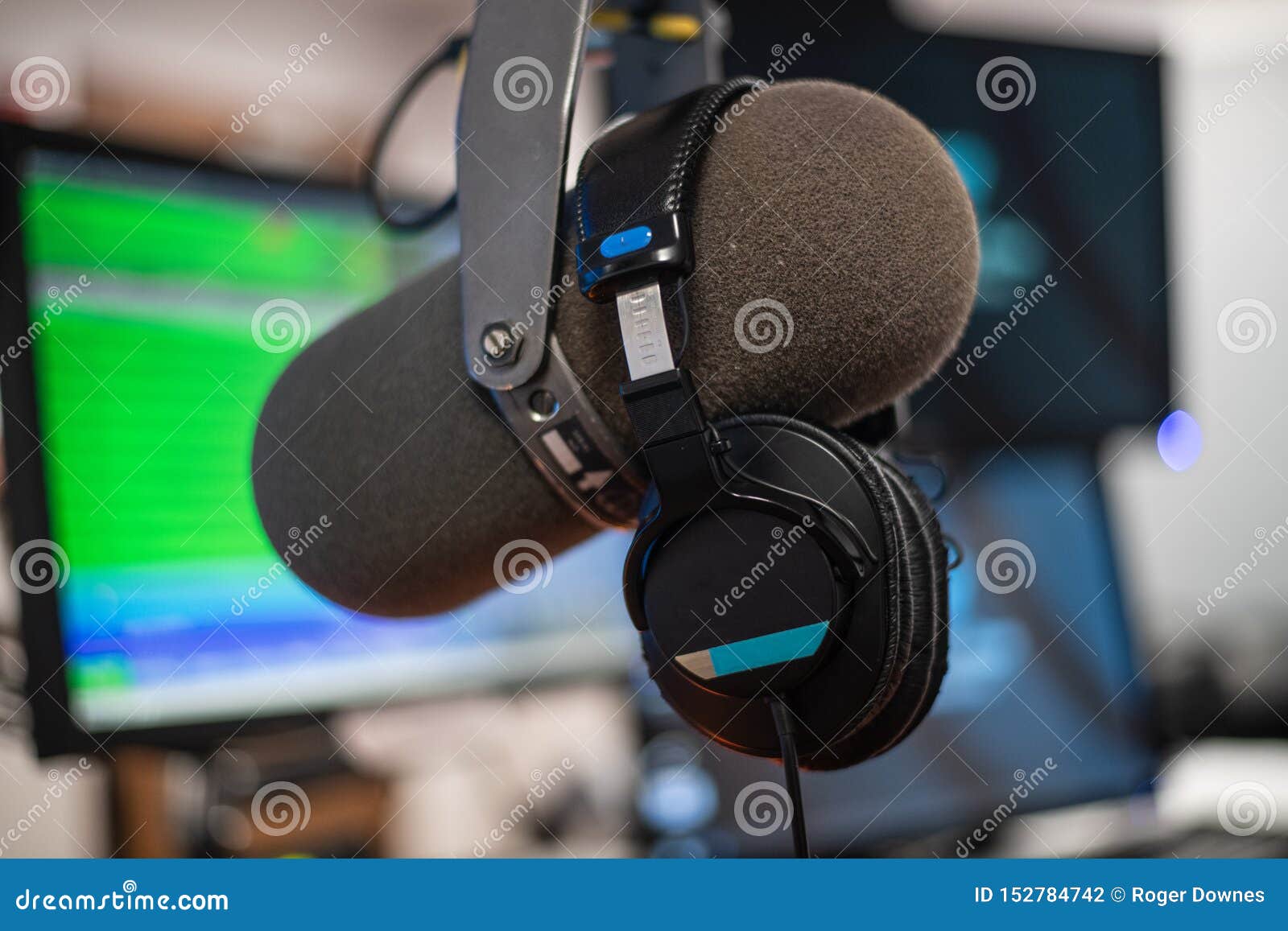 Radio Studio Microphone and Headphones Stock Photo - Image of studio ...