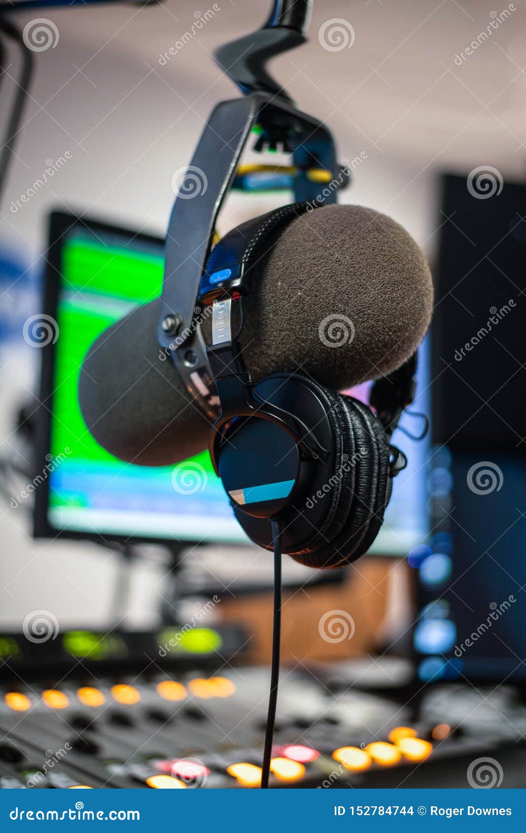 Radio Studio Microphone and Headphones Stock Photo - Image of studio ...