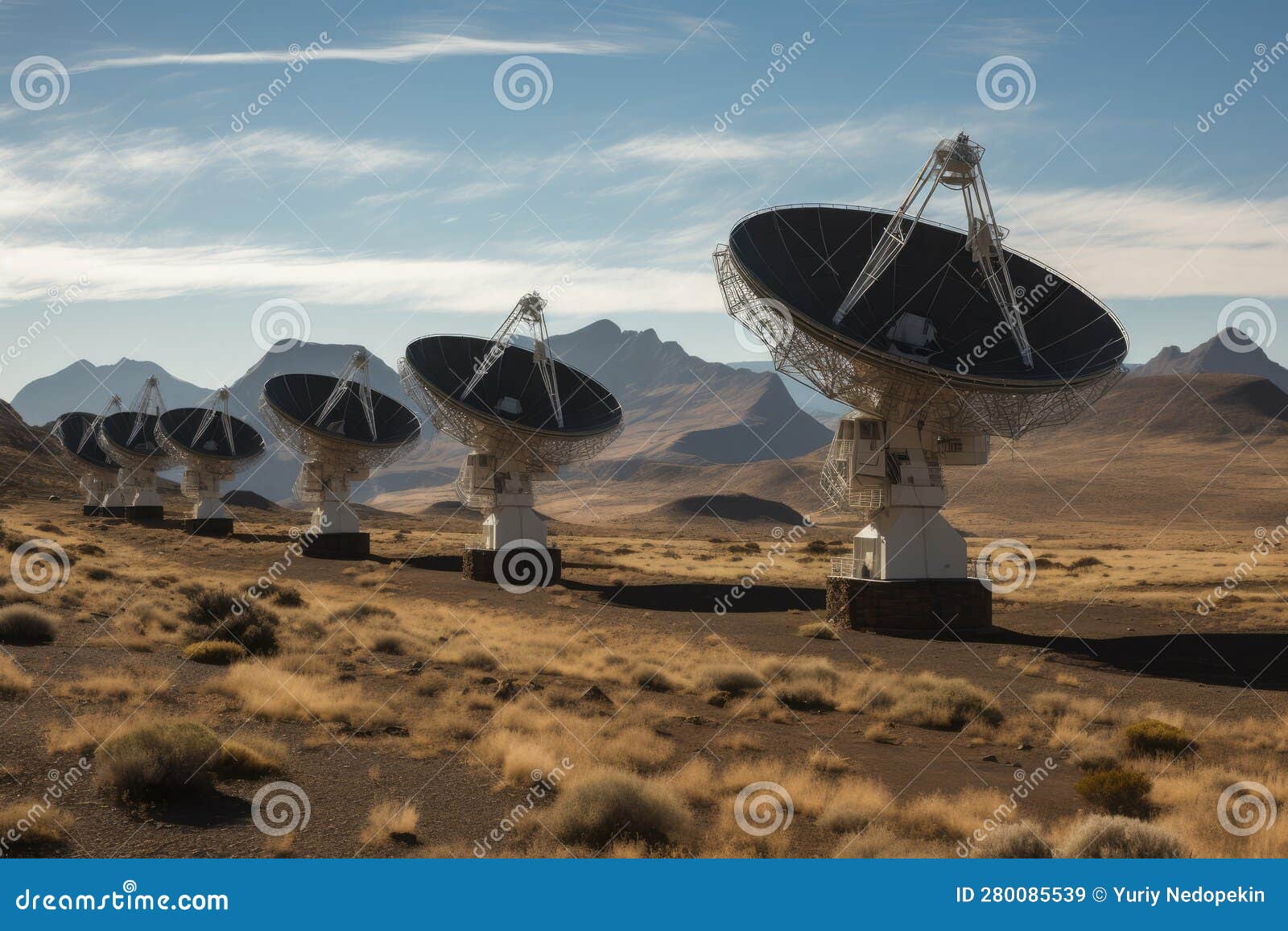 Radio Telescope Array on a Remote Mountaintop, Generative AI Stock ...