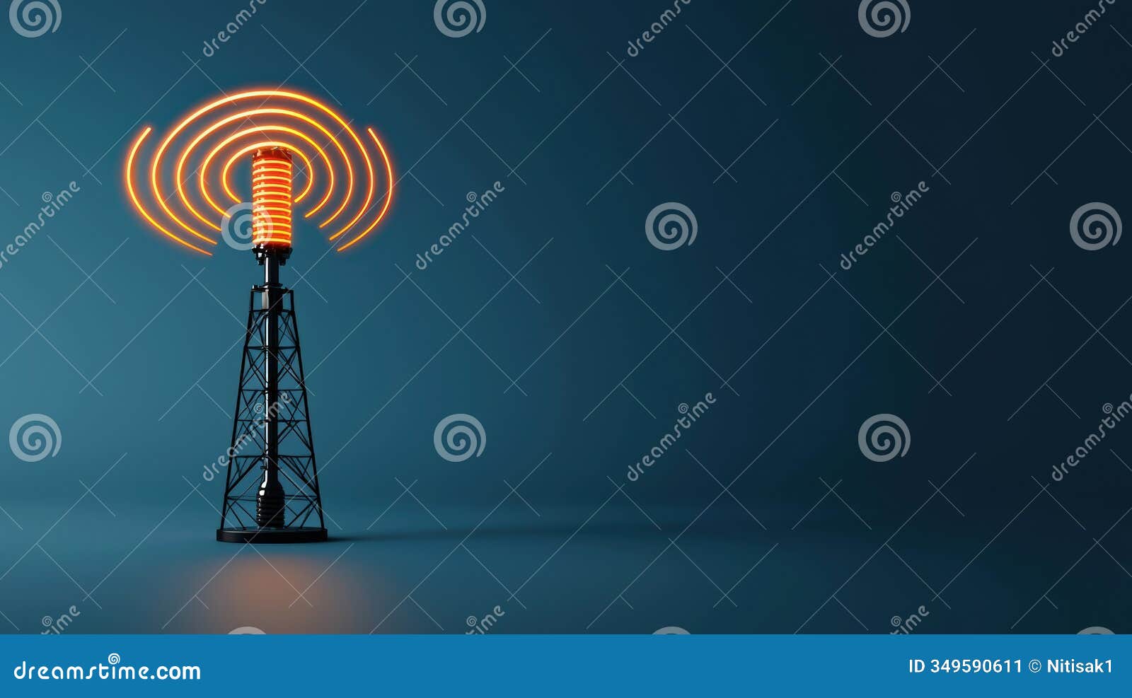 Radio Tower with Signal Waves Dark Background Stock Illustration ...