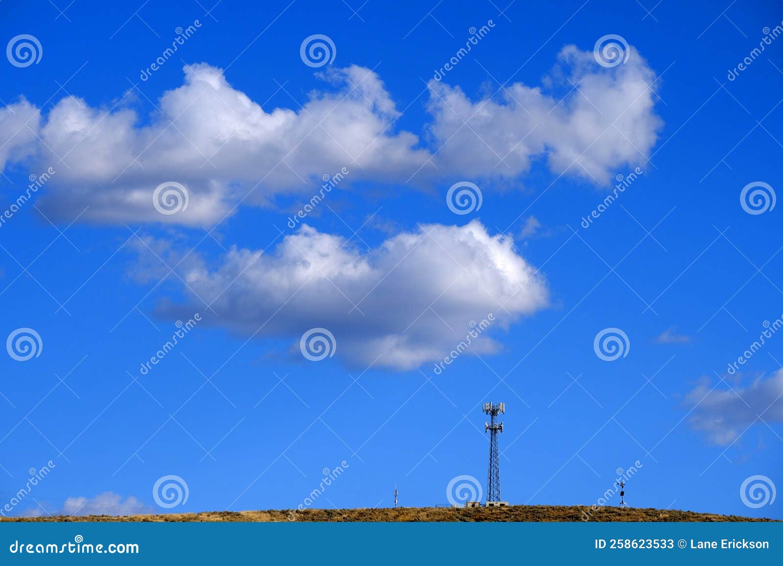 Radio Tower Telecommunications Blue Sky and Clouds Stock Image - Image ...