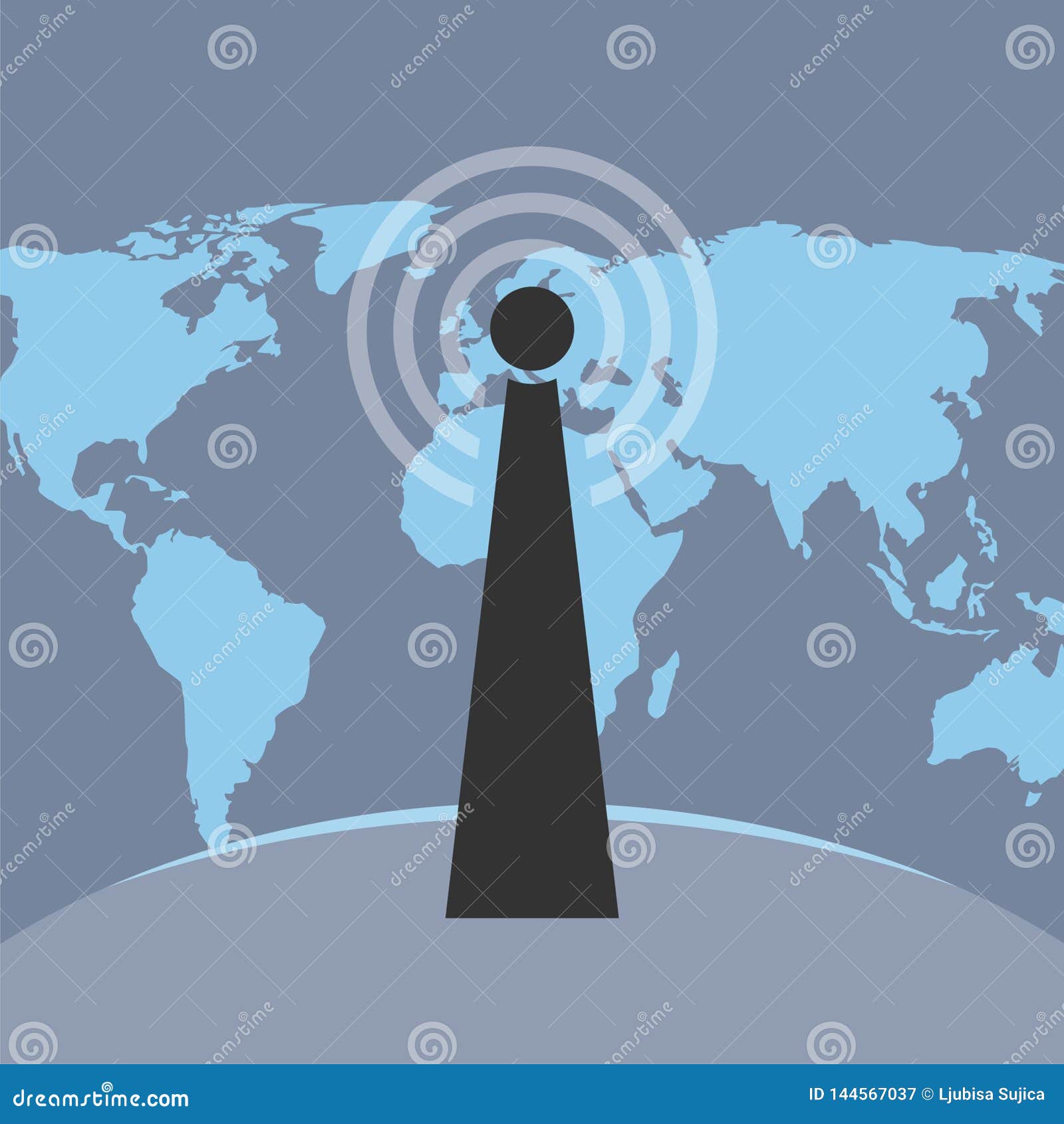 Radio Tower Transmitter and World Map Stock Vector - Illustration of ...