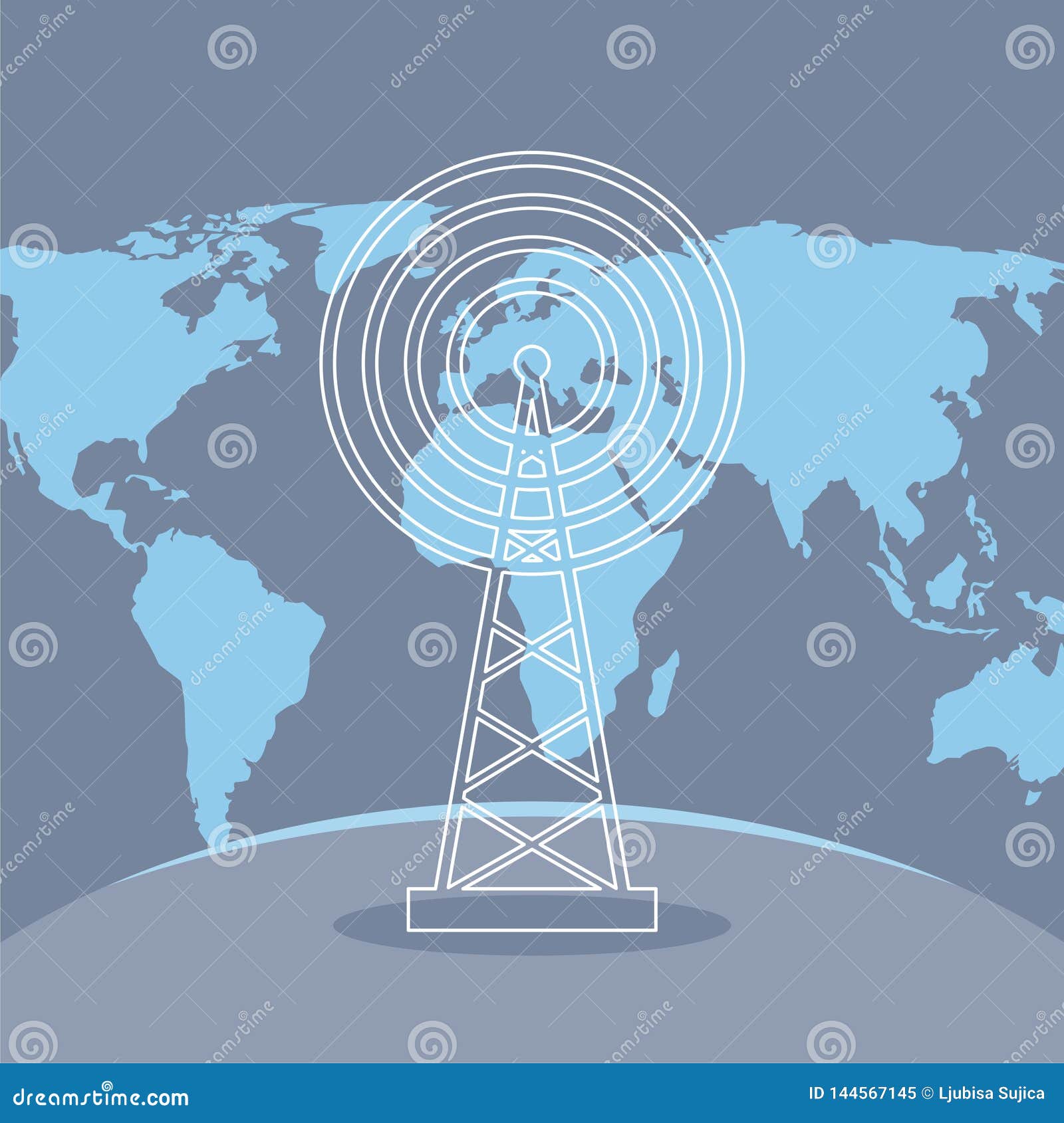 Radio Tower Transmitter and World Map Stock Vector - Illustration of ...