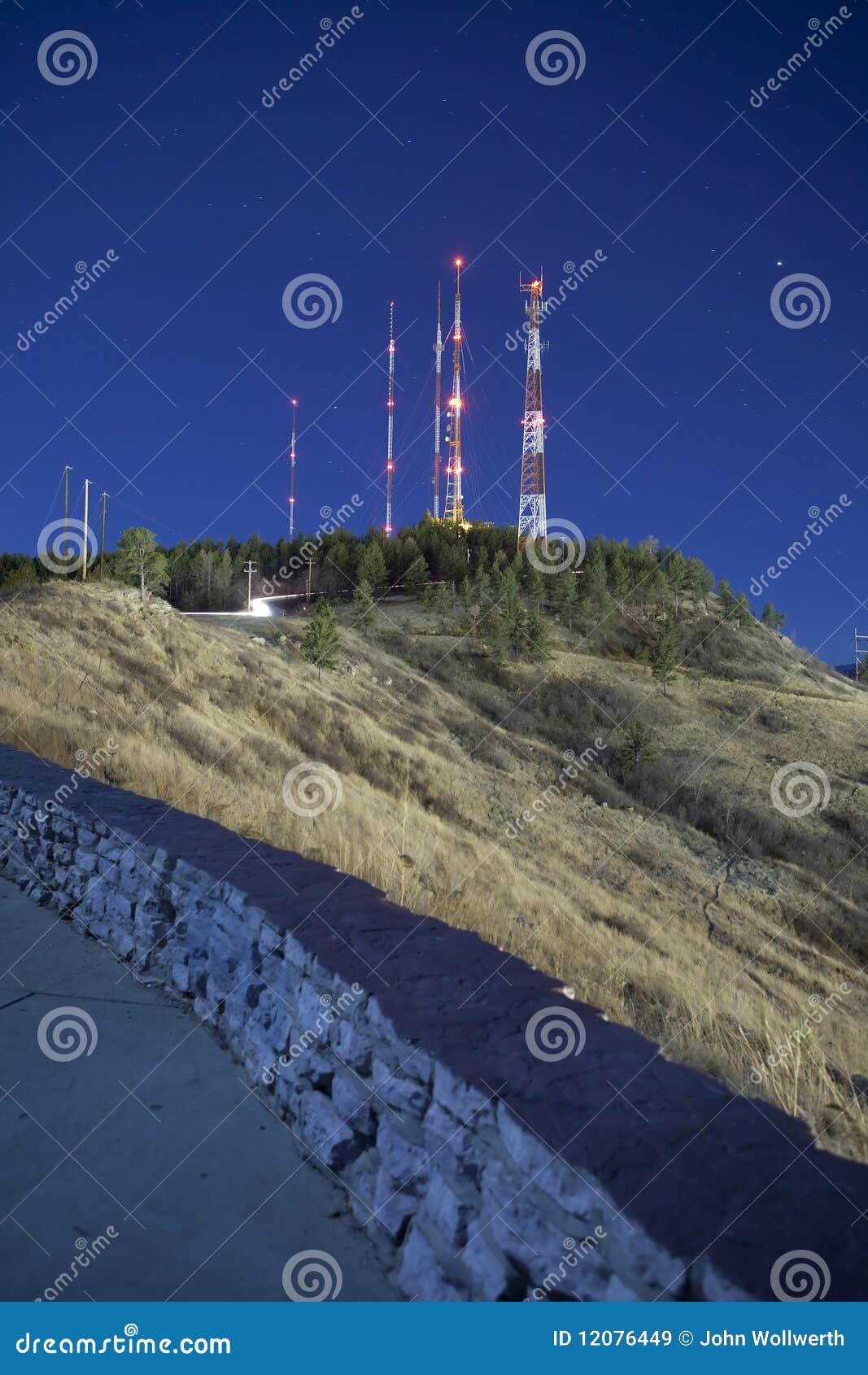 Radio towers at night stock image. Image of mountain - 12076449