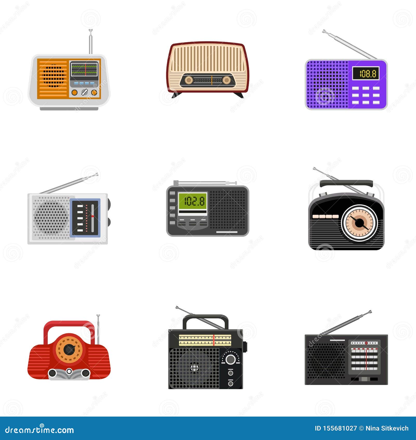 Radio Tuner White Icons On Edged Square Buttons Vector Illustration ...