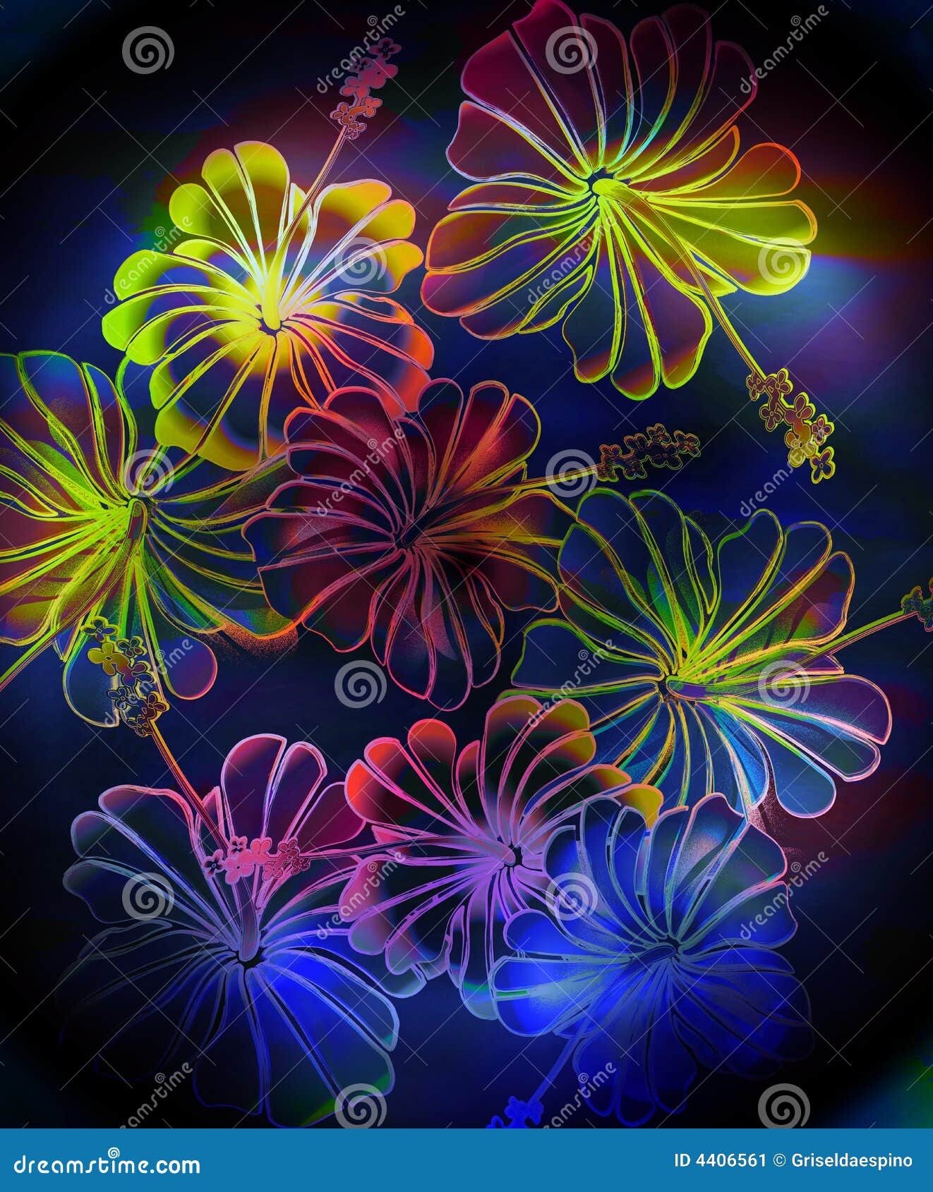 Radioactive floral_black stock illustration. Illustration of hibiscus ...