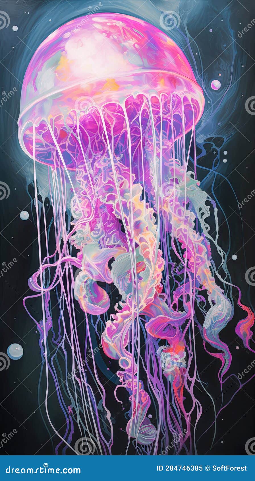Radioactive Jellyfish in a Sea of Liquid Methane. Illustration Style ...