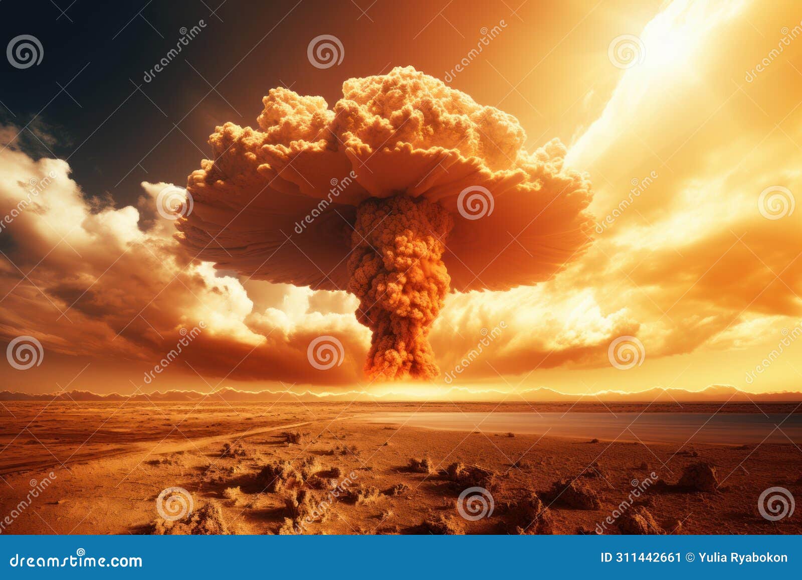 Radioactive Nuclear Explosion Cloud Desert. Generate Ai Stock ...