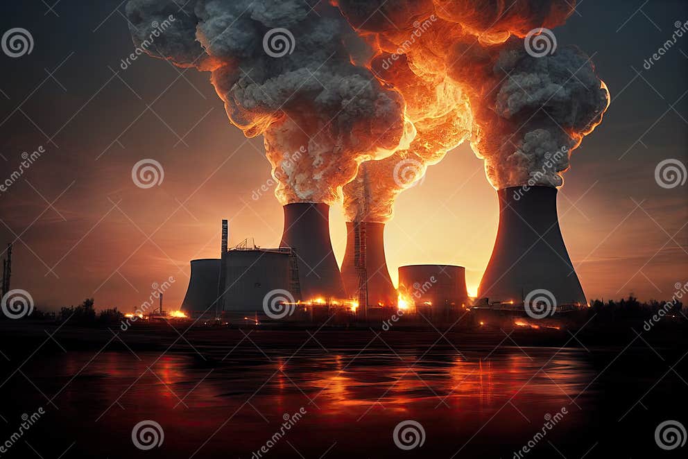 Radioactive Nuclear Reactors on Fire of Chernobyl Stock Illustration ...