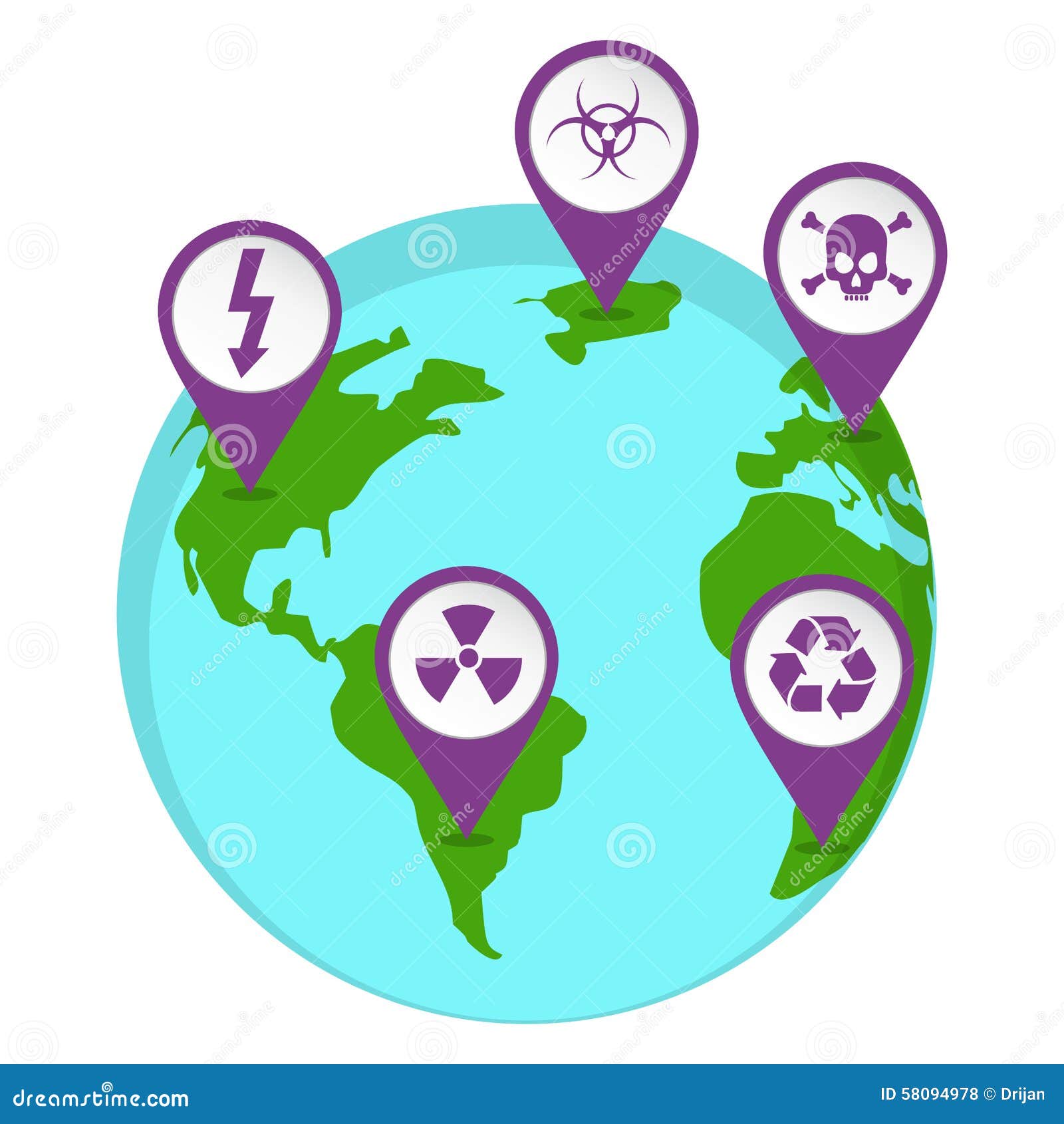 Radioactive Pin Map on the Earth Stock Vector - Illustration of energy ...