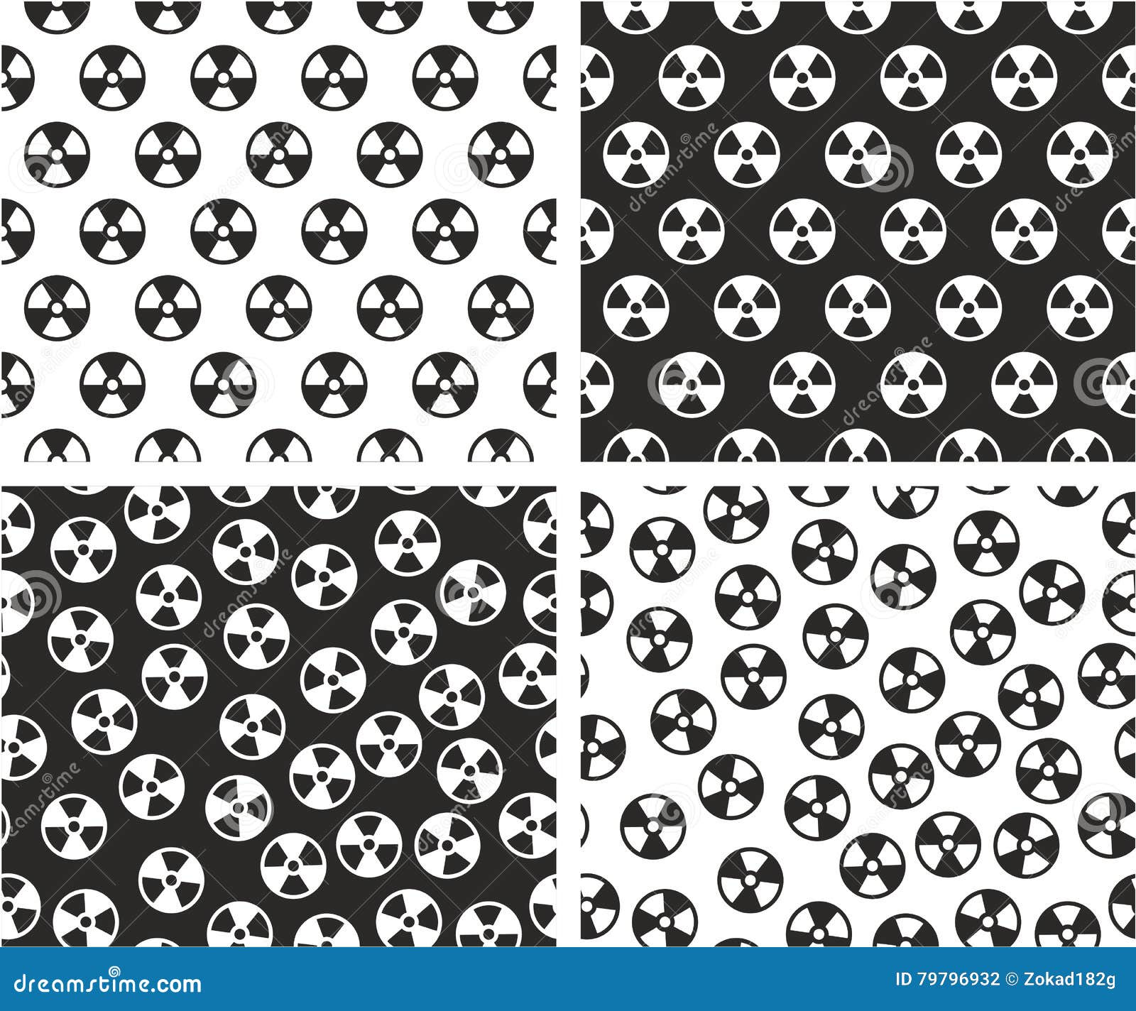Radioactive Symbol Aligned & Random Seamless Pattern Set Stock Vector ...